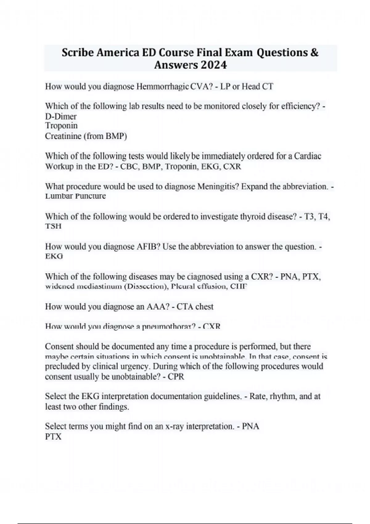 Scribe America ED Course Final Exam Questions & Answers 2024 - Scribe ...