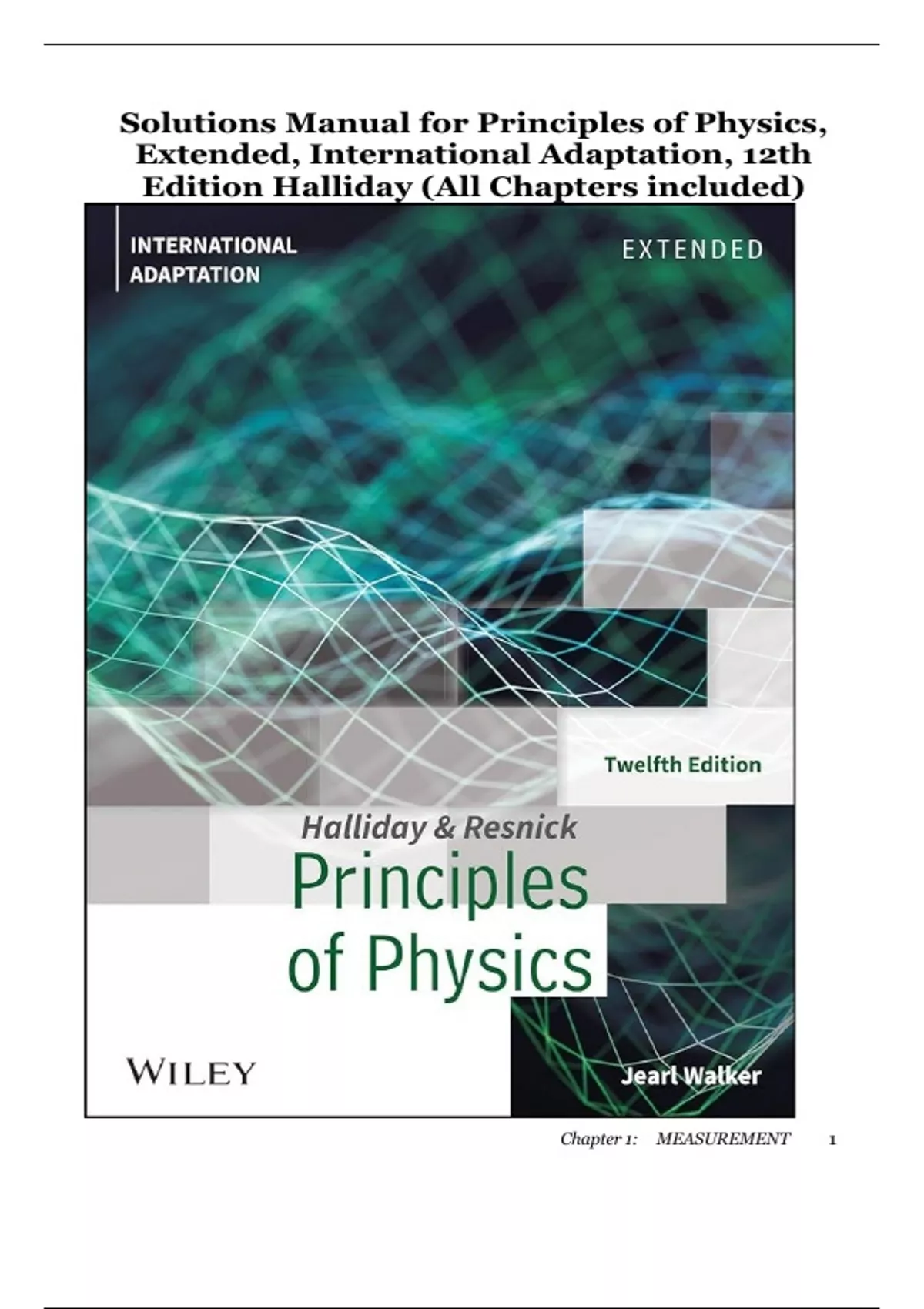 Solutions Manual for Principles of Physics, Extended, International ...