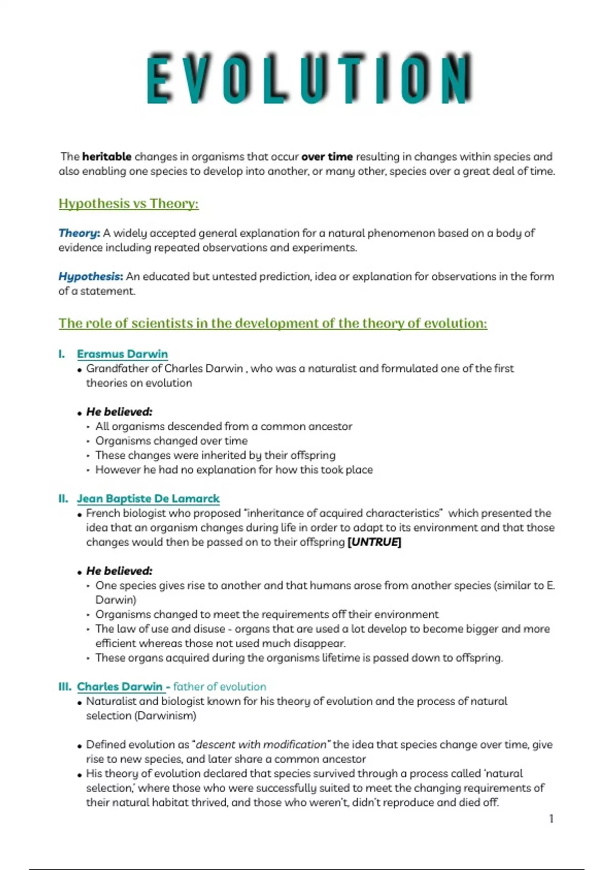 Summary Grade 12 Life Sciences - Evolution and Natural Selection - Life ...