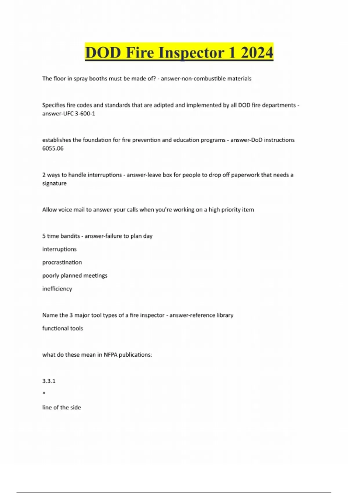 DOD Fire Inspector 1 2024 - DOD Fire Inspector 1 - Stuvia US