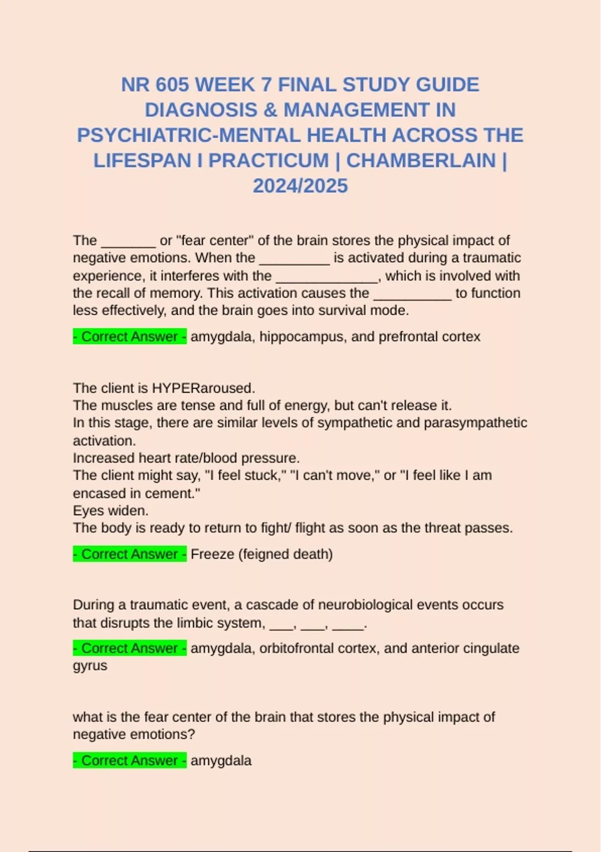 NR 605 WEEK 7 FINAL STUDY GUIDE DIAGNOSIS & MANAGEMENT IN PSYCHIATRIC ...