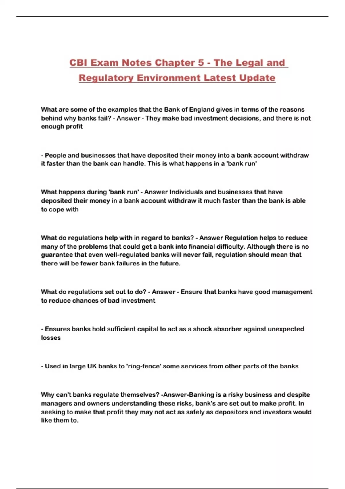 CBI Exam Notes Chapter 5 - The Legal and Regulatory Environment Latest ...