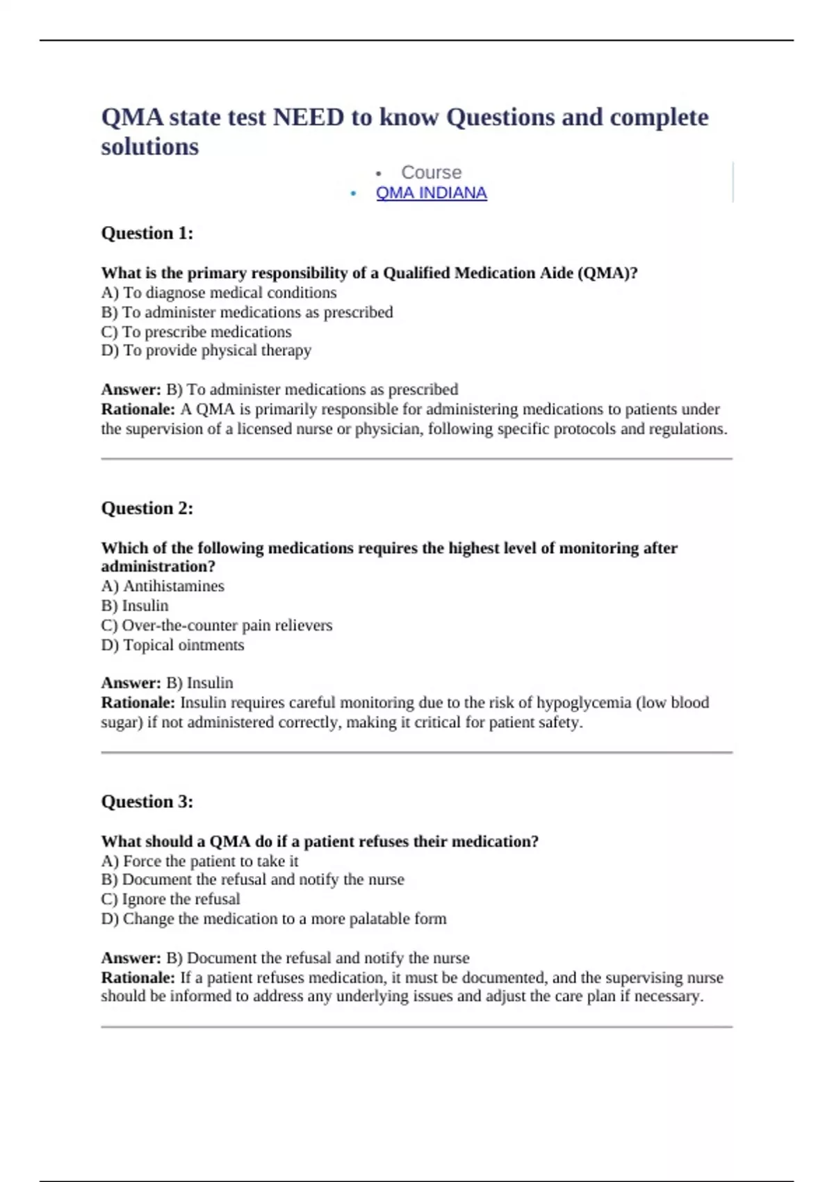 QMA state test NEED to know Questions and complete solutions - Qma ...
