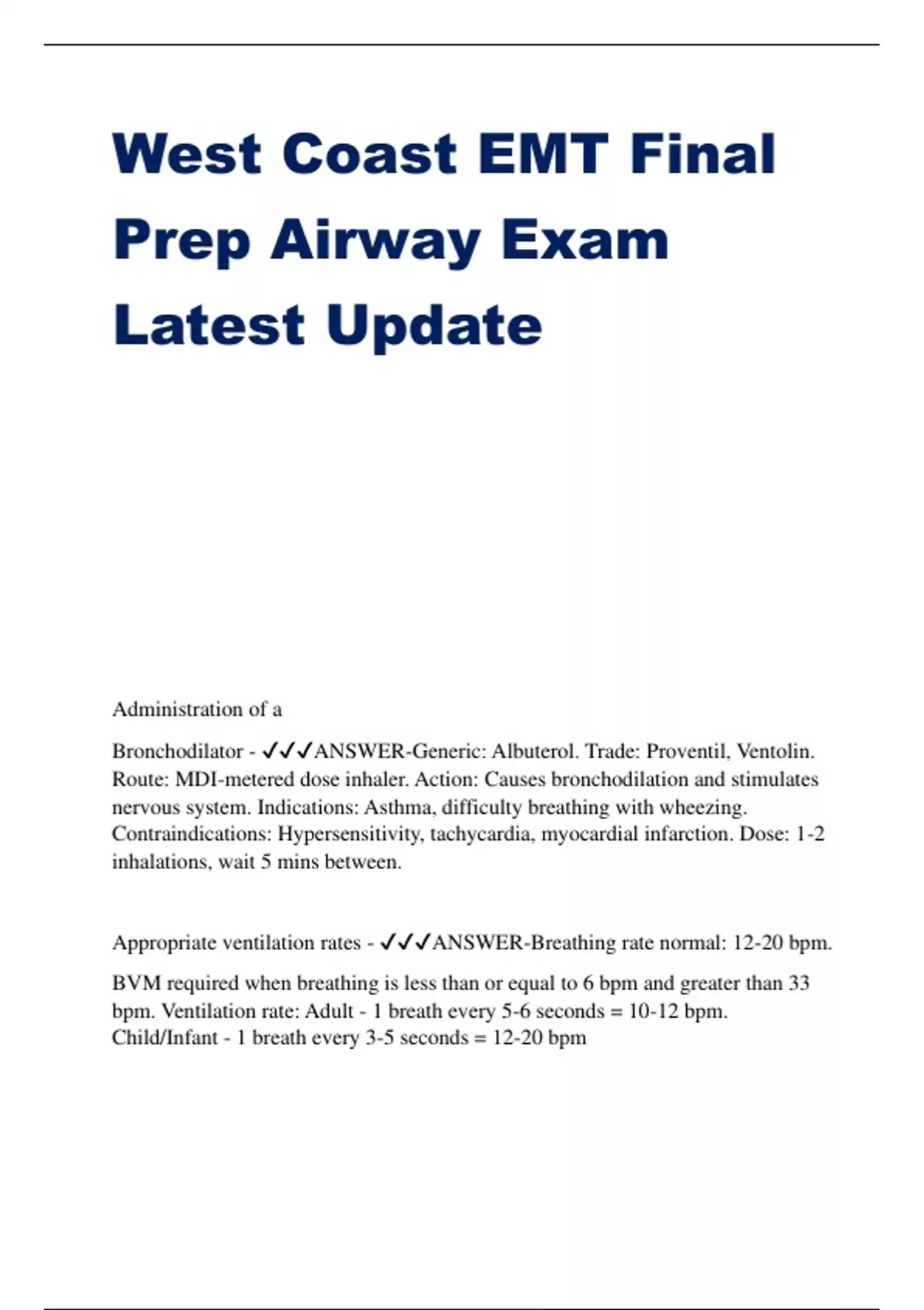 West Coast EMT Final Prep Airway Exam Latest Update - WestCoast EMT ...