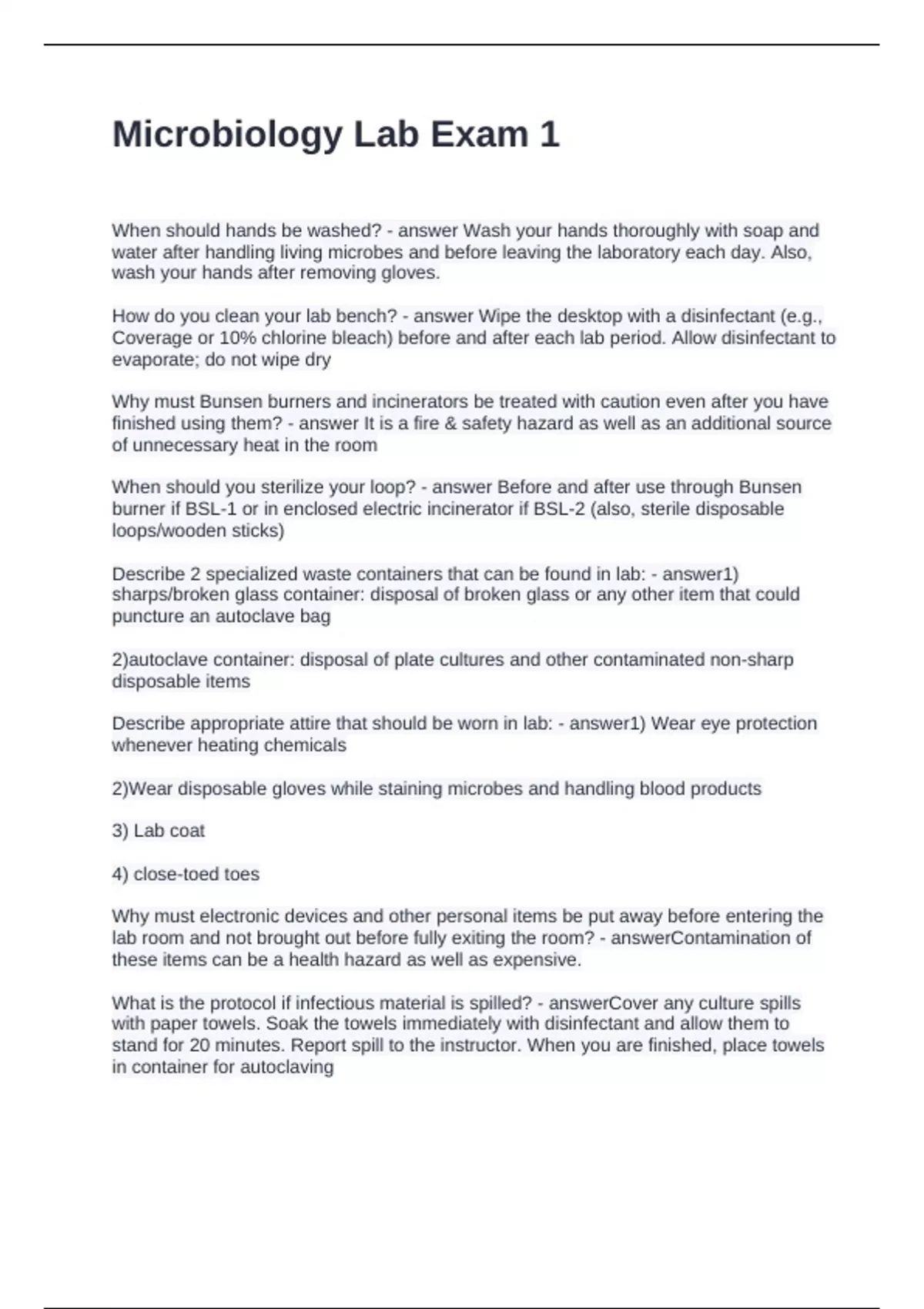 Microbiology Lab Exam 1 Questions with Solutions 2024 - Microbiology ...