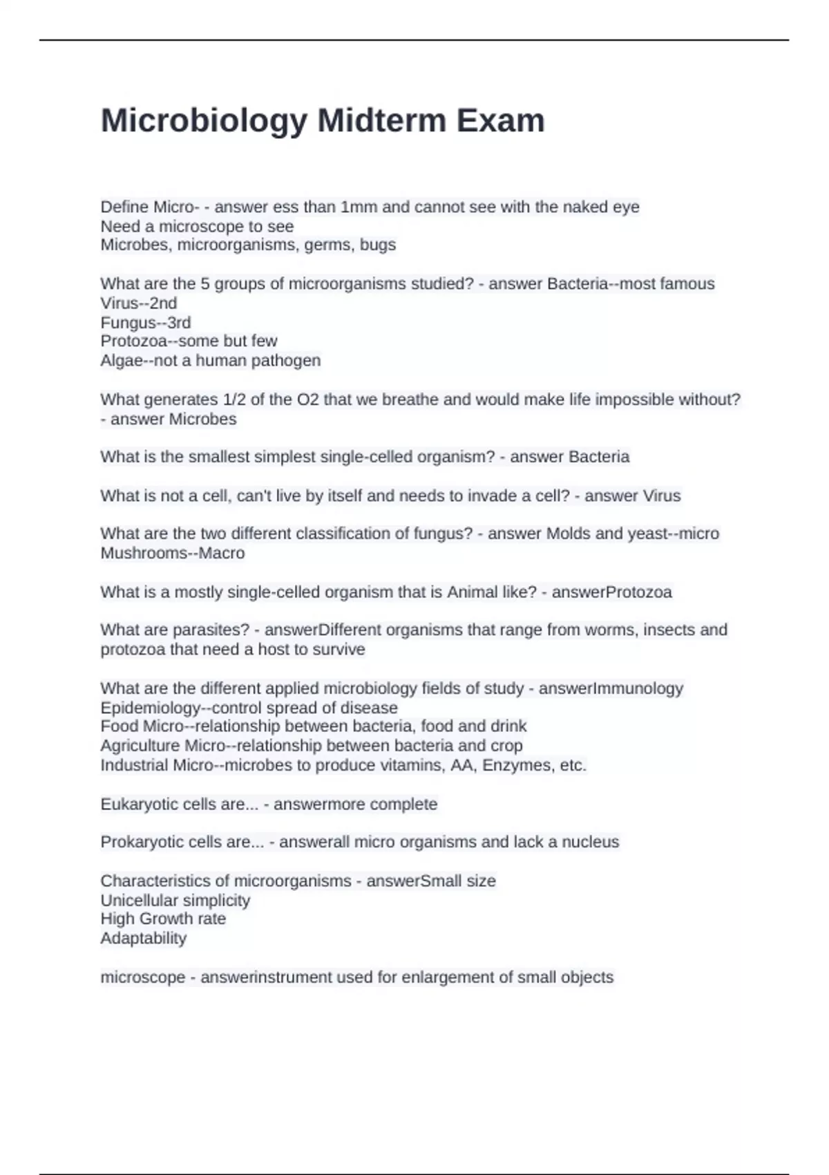 Microbiology Midterm Exam Questions and Answers 2024 - Microbiology - Stuvia US