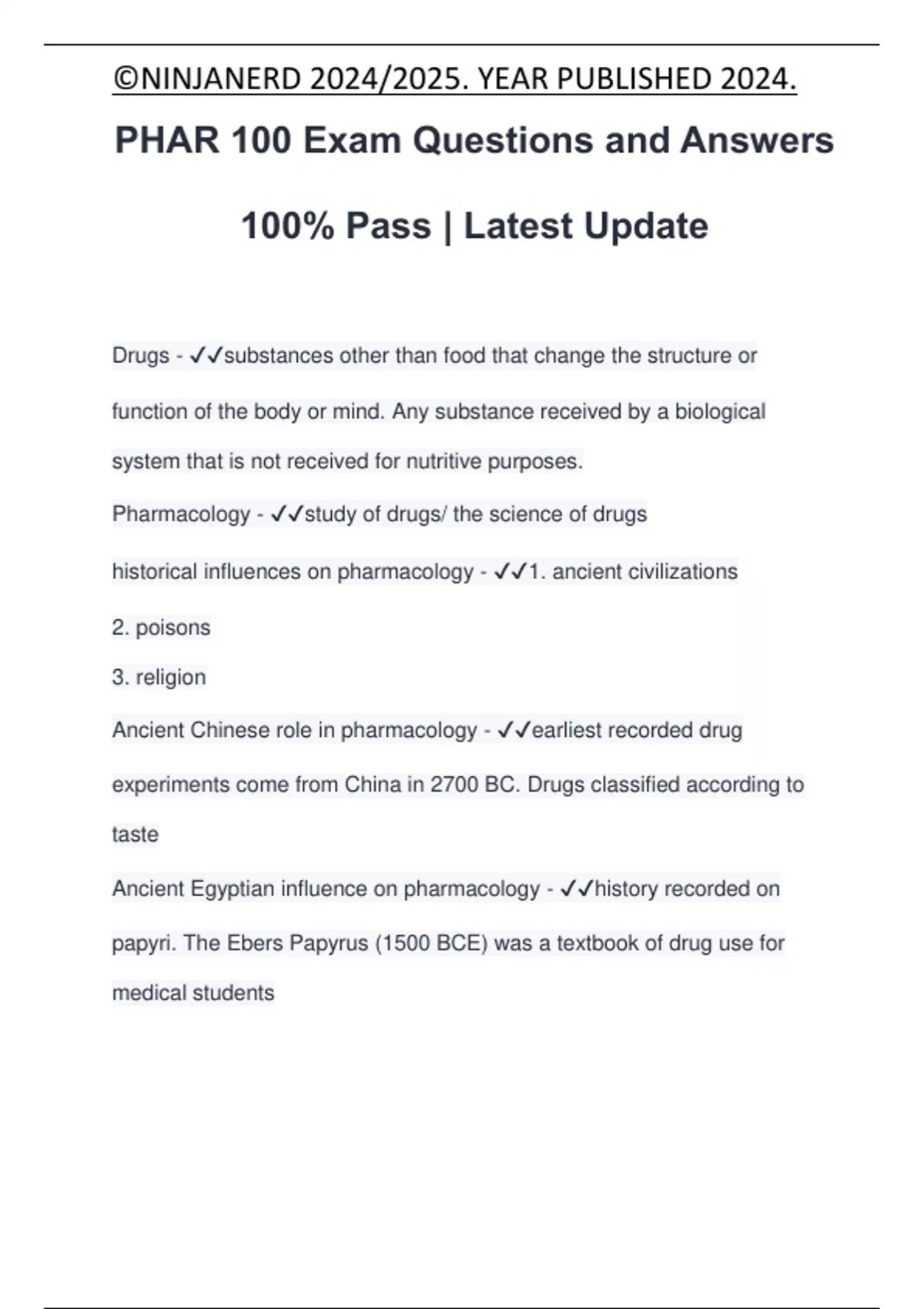 PHAR 100 Exam Questions and Answers 100% Pass | Latest Update - PHAR ...