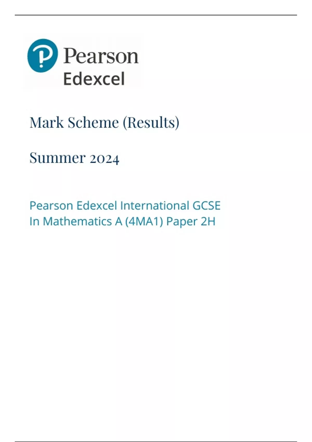 JUNE 2024 4ma1-2h MS Edexcel IGCSE Mathematics - Maths - Stuvia UK