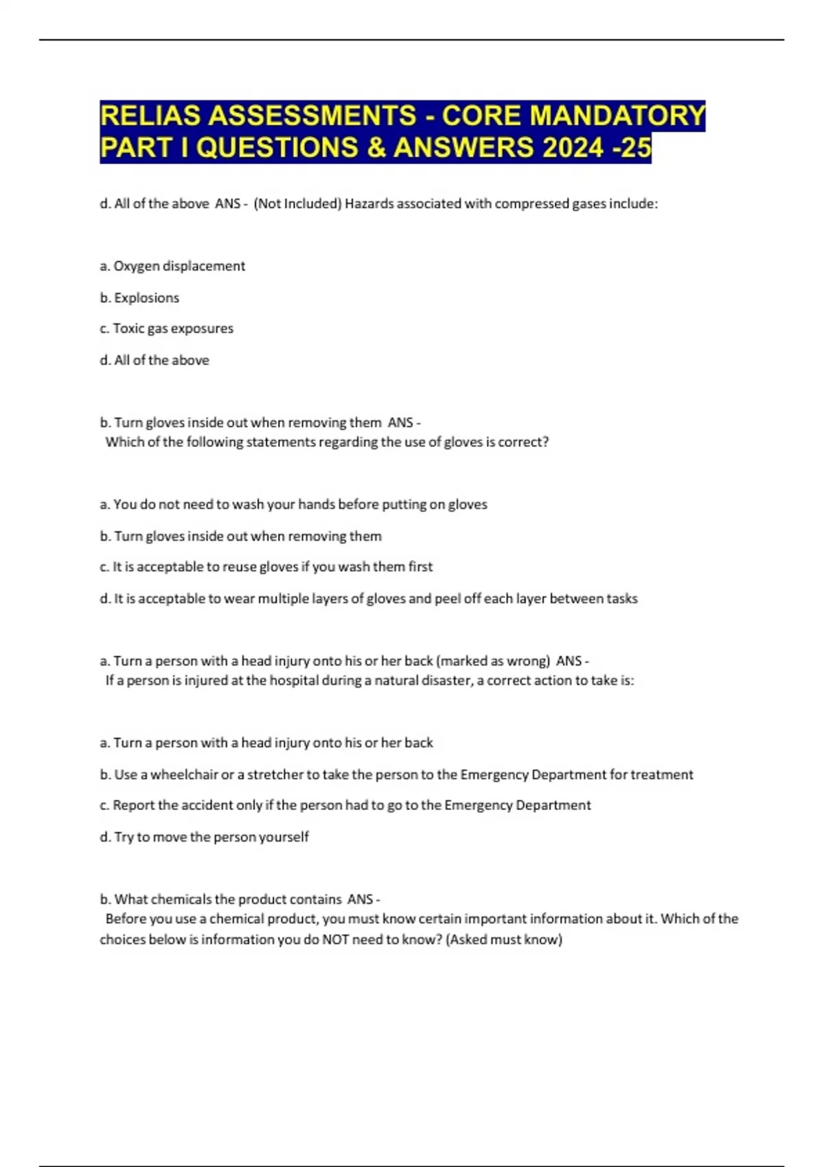 RELIAS ASSESSMENTS - CORE MANDATORY PART I QUESTIONS & ANSWERS 2024 -25 ...