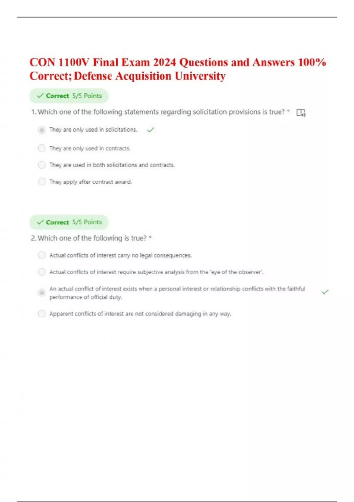CON 1100V Final Exam 2024 Questions and Answers 100% Correct; Defense ...