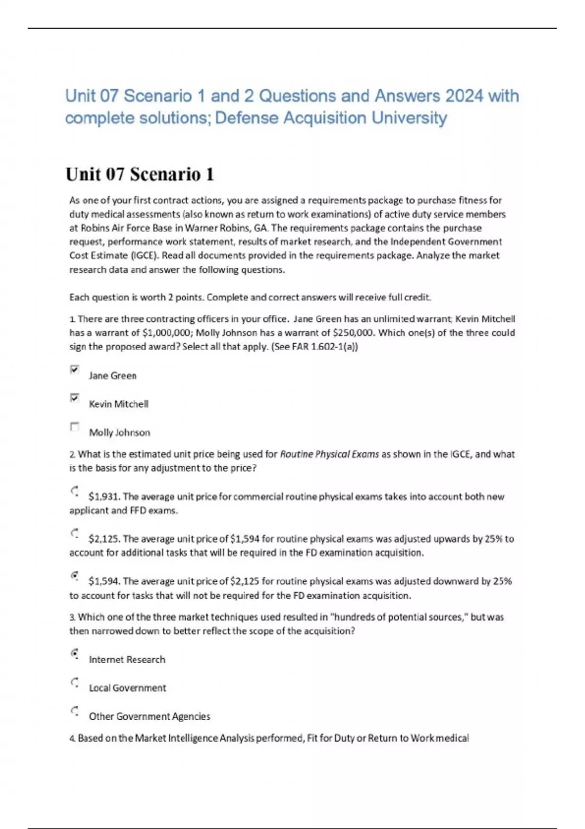 CON 1100V Unit 07 Scenario 1 and 2 Questions and Answers 2024 with ...