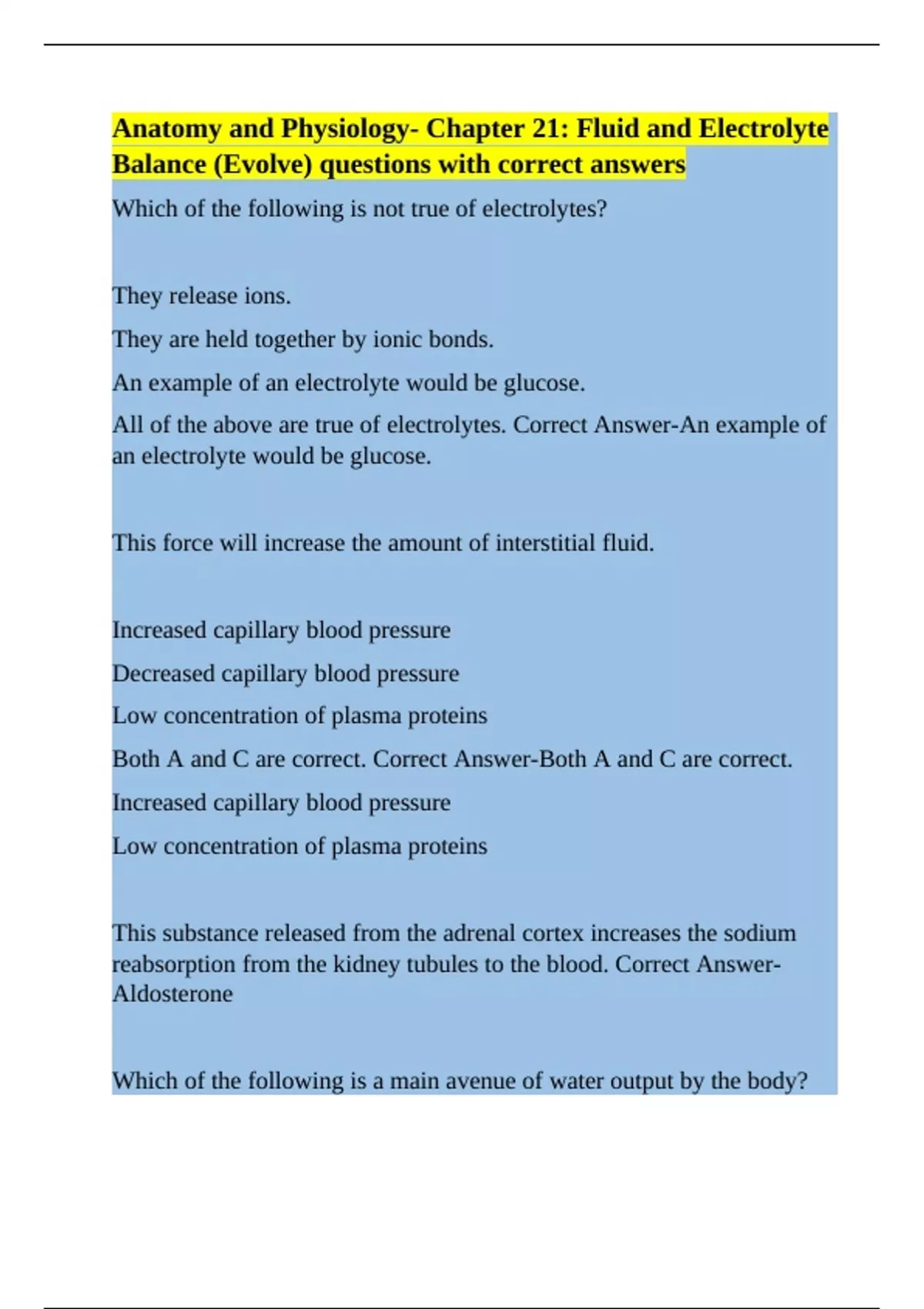 Anatomy and Physiology- Chapter 21: Fluid and Electrolyte Balance ...