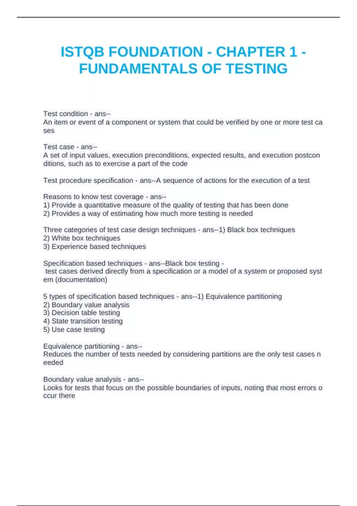 Istqb Foundation Level Questions And Answers Istqb Foundation Level Stuvia Us