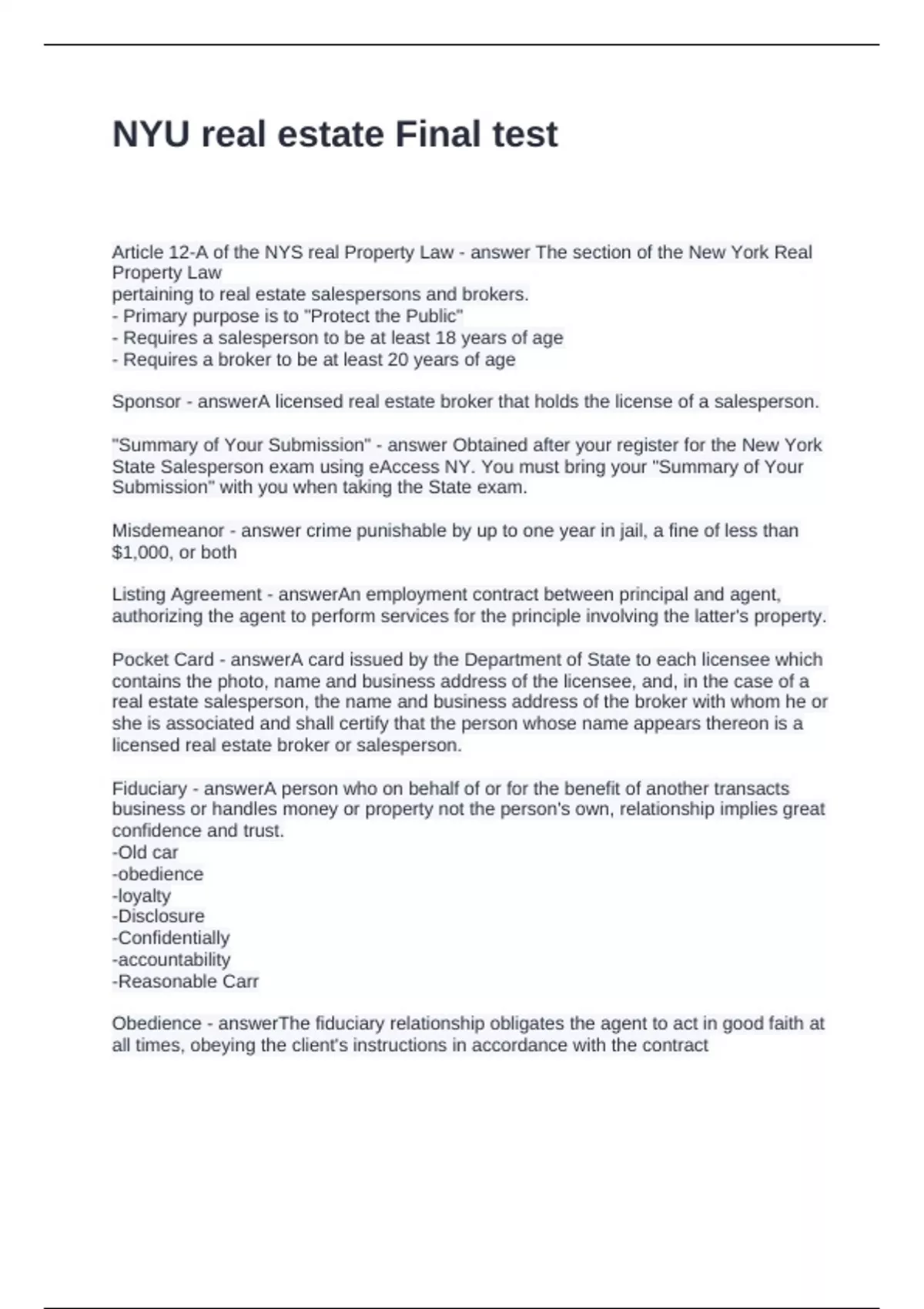 NYU real estate Final test Questions and Answers 100% Accurate - NYU ...