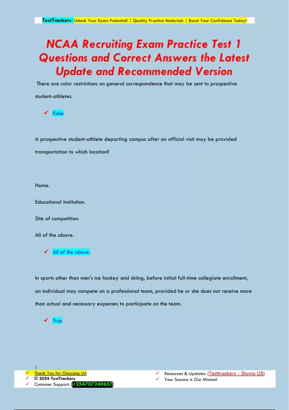 NCAA Recruiting Exam Practice Test 1 Questions and Correct Answers the ...