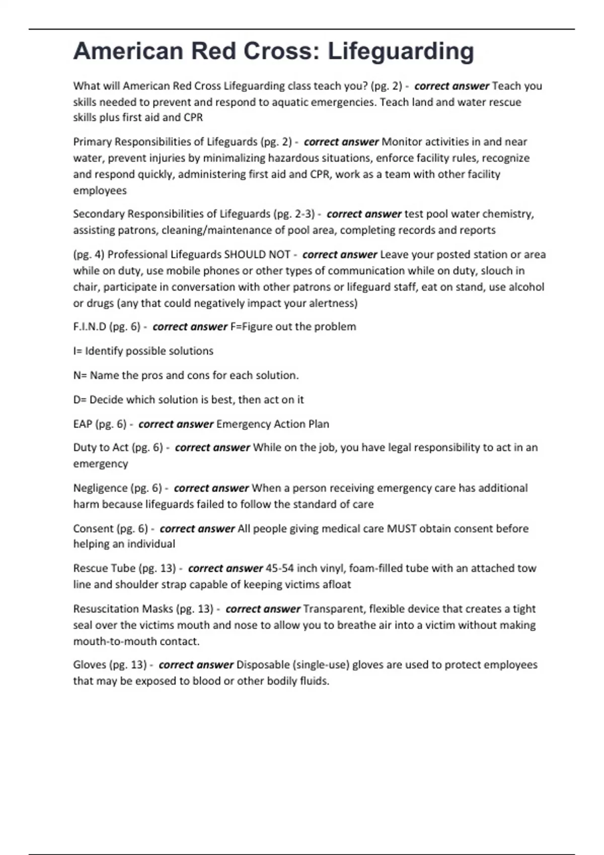 American Red Cross: Lifeguarding-270 questions with 100% c0rrect ...
