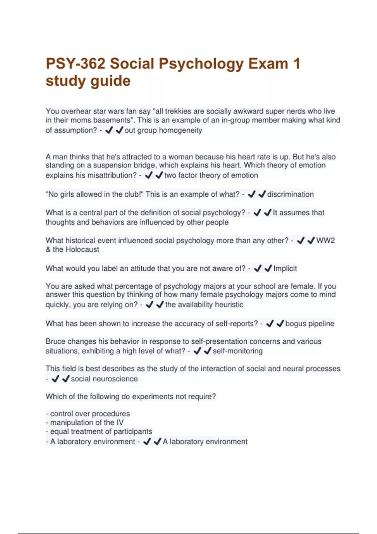 PSY-362 Social Psychology Exam 1 study guide (Questions and answers ...