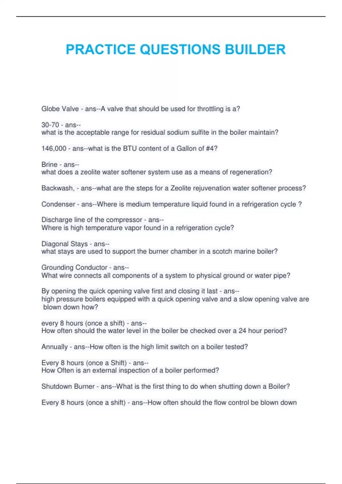 PRACTICE QUESTIONS BUILDER - DC Boiler - Stuvia US