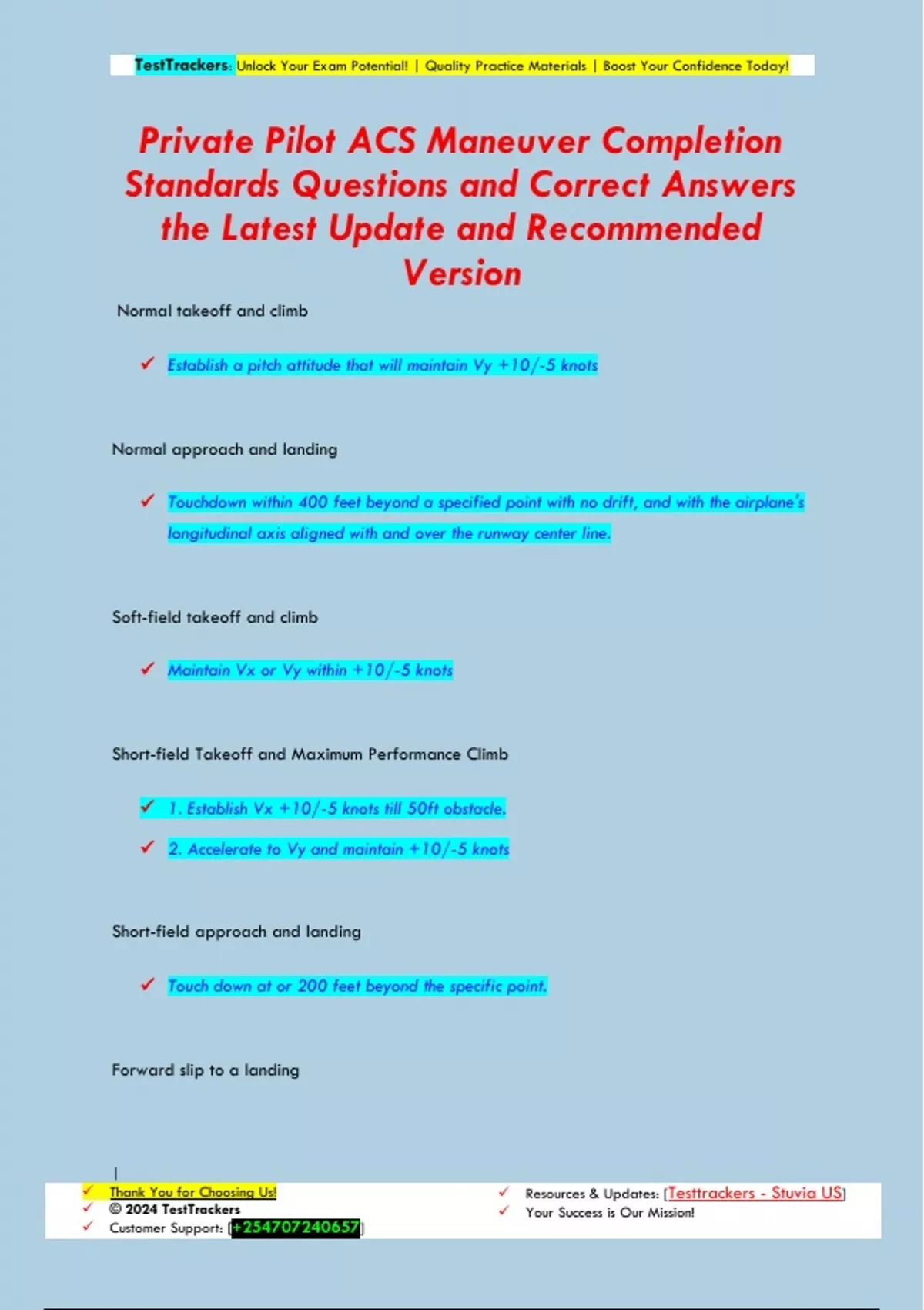 Private Pilot ACS Maneuver Completion Standards Questions and Correct ...