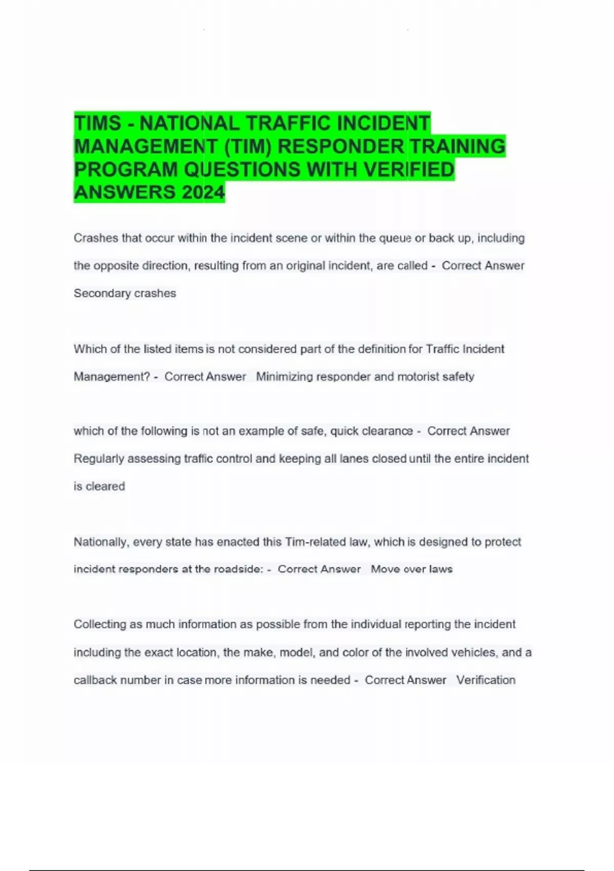 TIMS - NATIONAL TRAFFIC INCIDENT MANAGEMENT (TIM) RESPONDER TRAINING ...