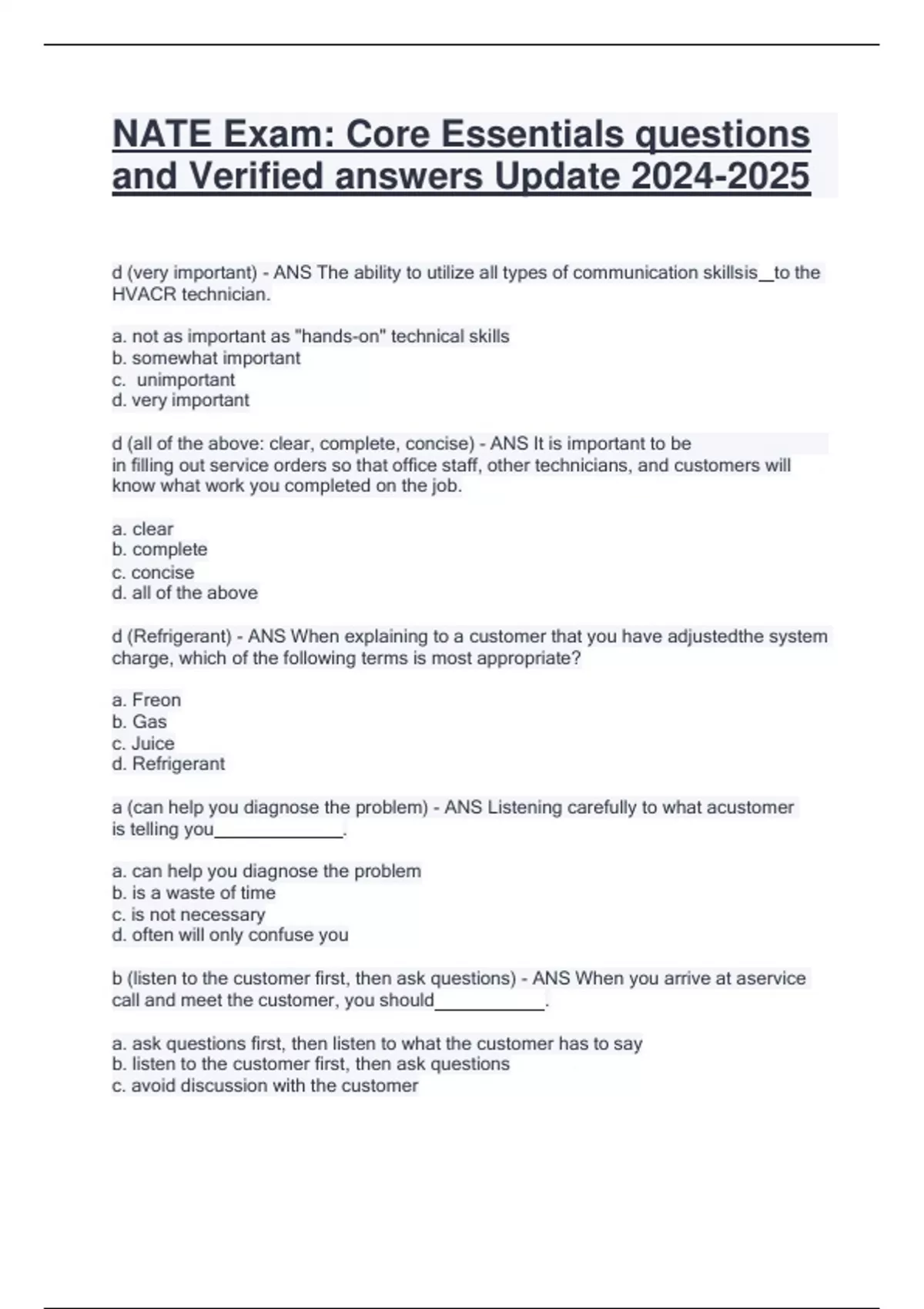 NATE Exam: Core Essentials questions and Verified answers Update - NATE ...