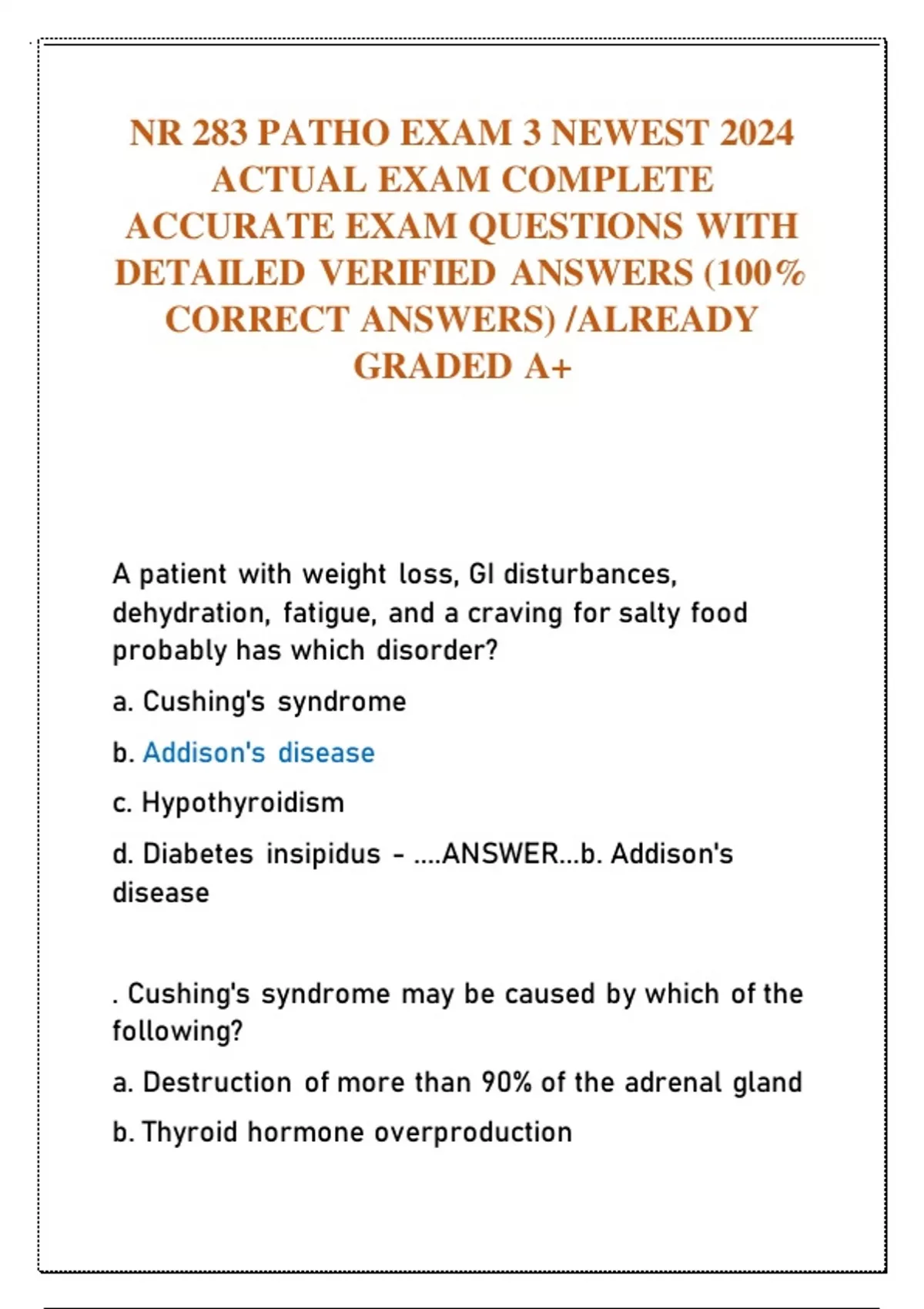 NR 283 PATHO EXAM 3 NEWEST 2024 ACTUAL EXAM COMPLETE ACCURATE EXAM ...