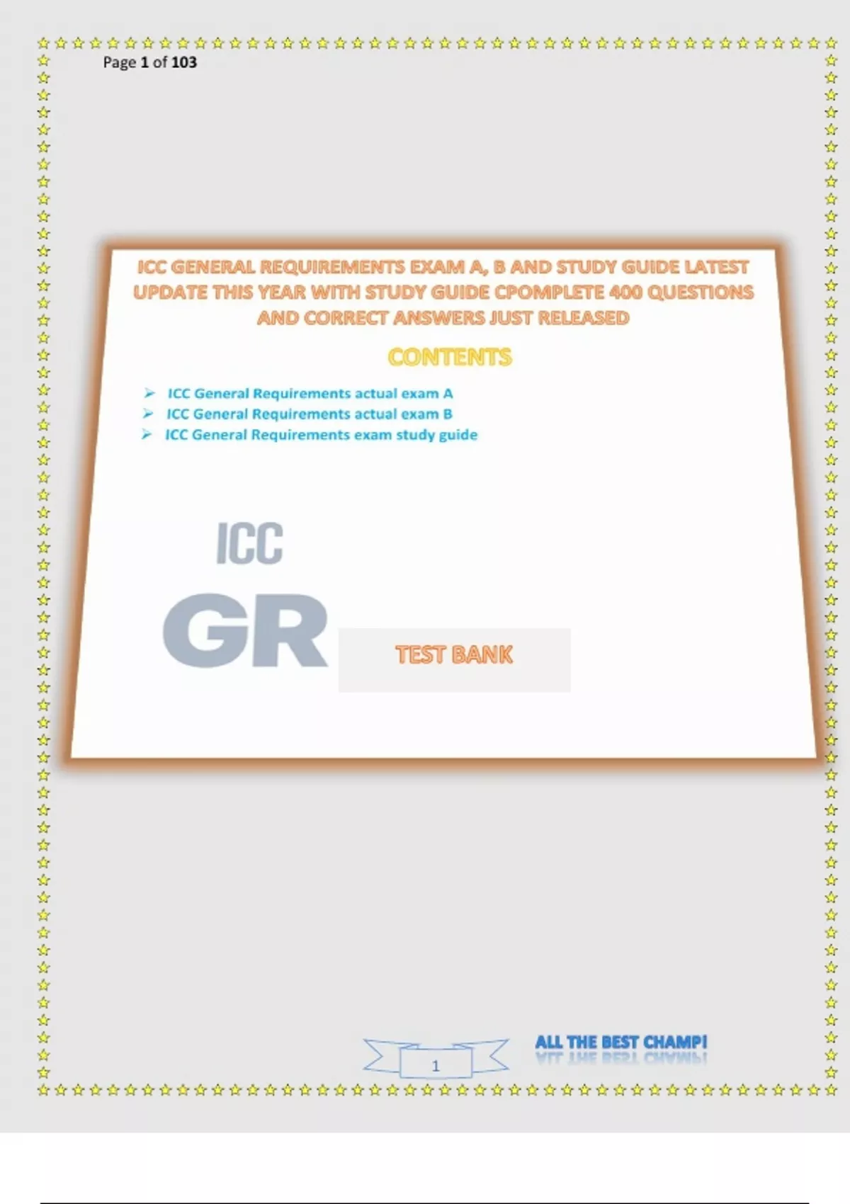 ICC GENERAL REQUIREMENTS EXAM A, B AND STUDY GUIDE LATEST UPDATE THIS ...
