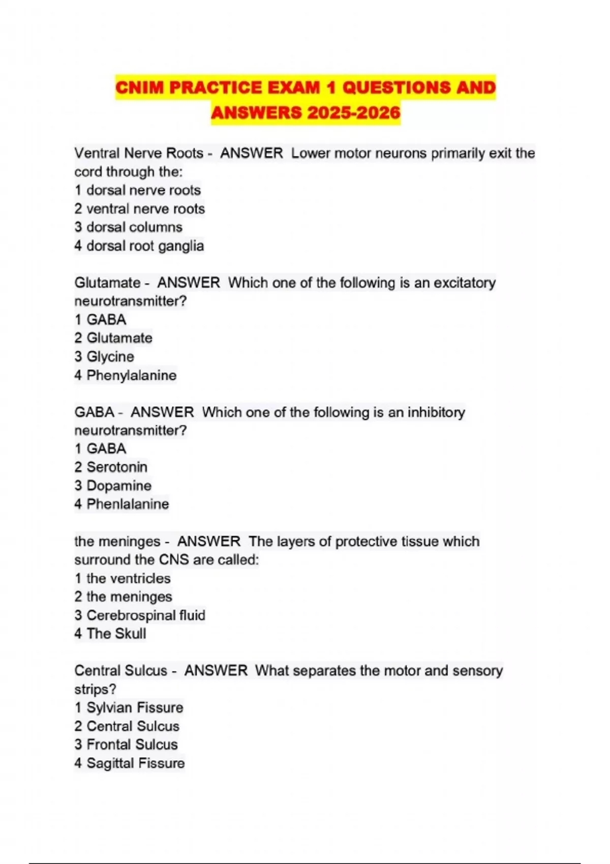 CNIM PRACTICE EXAM 1 QUESTIONS AND ANSWERS - CNIM - Stuvia US