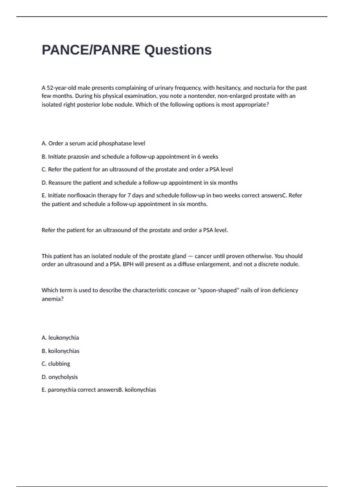 PANCE/PANRE Questions & Answers 2024/2025 100% correct - PANCE/PANRE Q ...