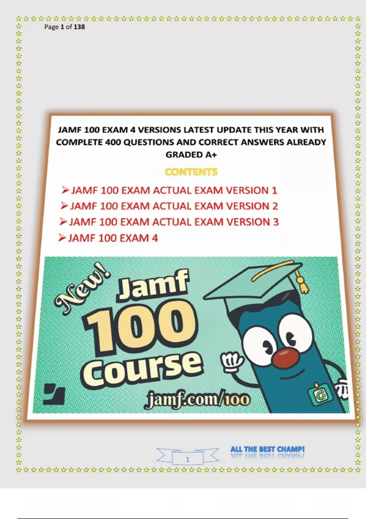 JAMF 100 EXAM 4 VERSIONS LATEST UPDATE THIS YEAR WITH COMPLETE 400 ...