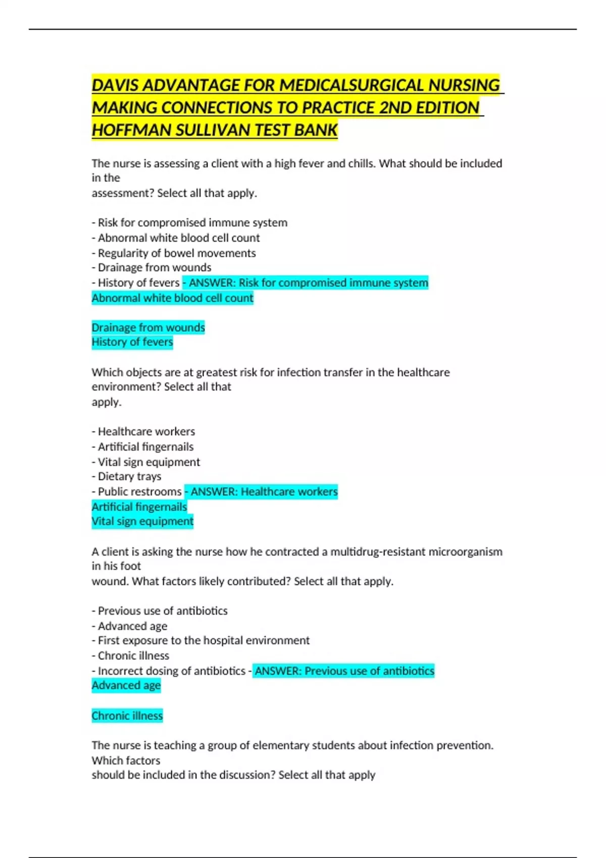 DAVIS ADVANTAGE FOR MEDICALSURGICAL NURSING MAKING CONNECTIONS TO ...