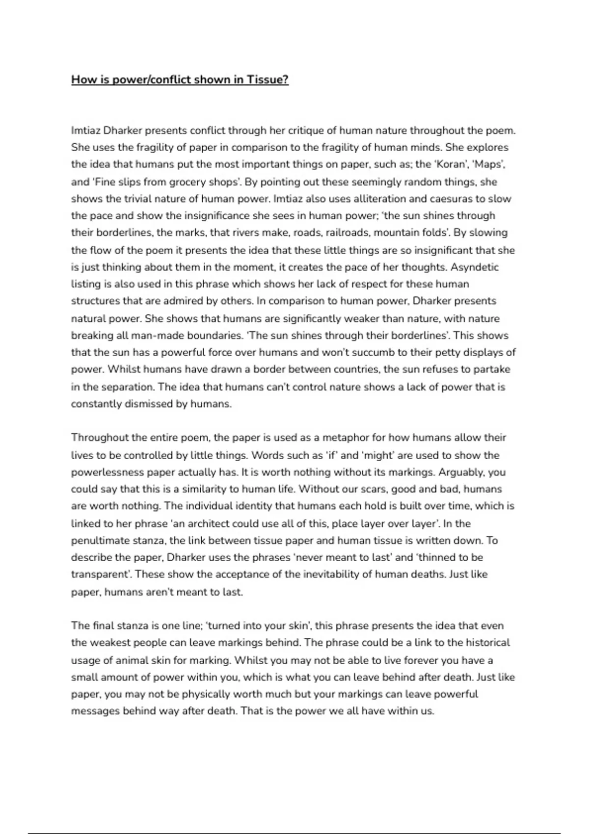 Summary English GCSE Poetry Notes - Tissue - English - Stuvia UK