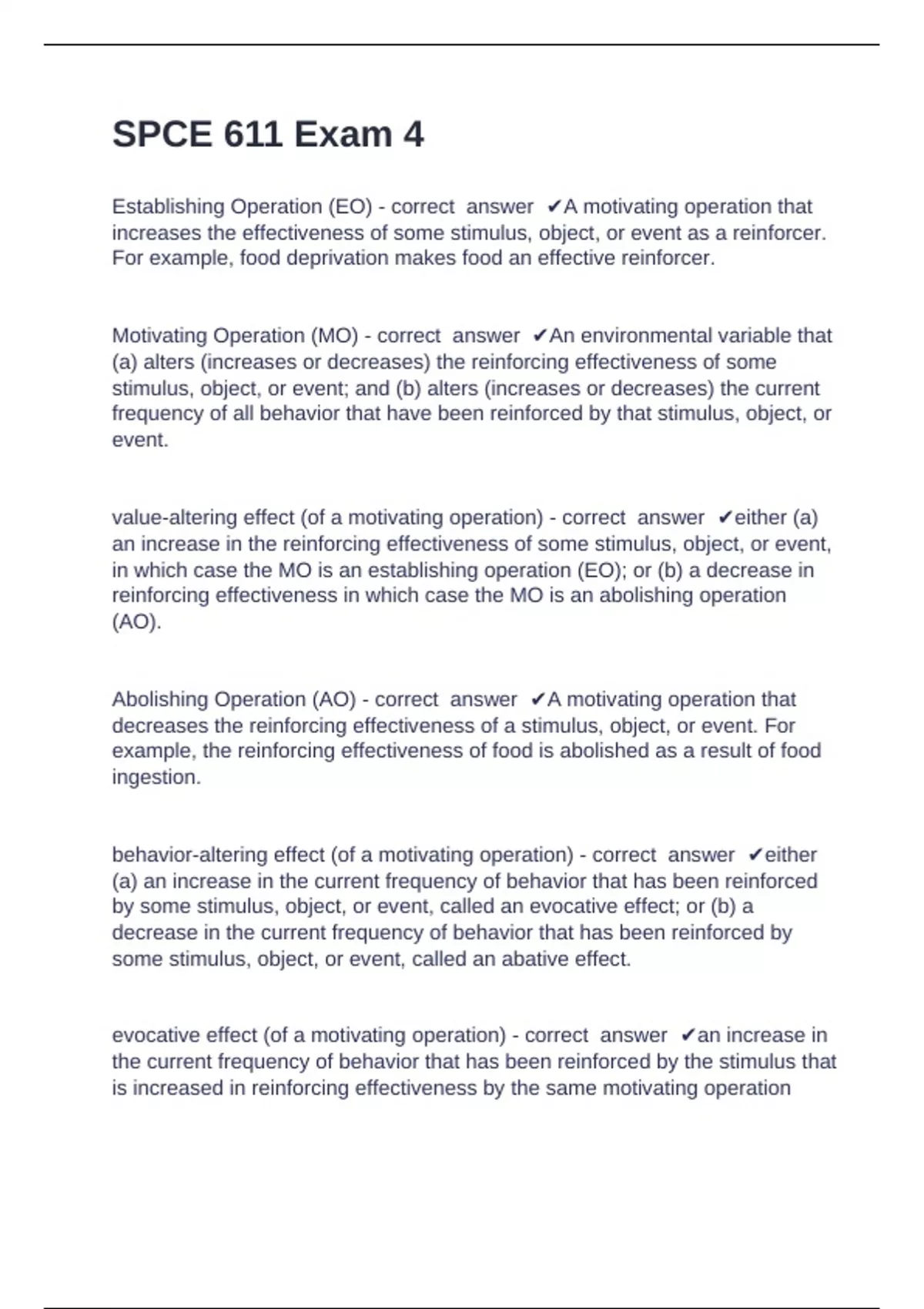 SPCE 611 Exam 4 questions and answers certifid 2024 - SPCE 611 - Stuvia US
