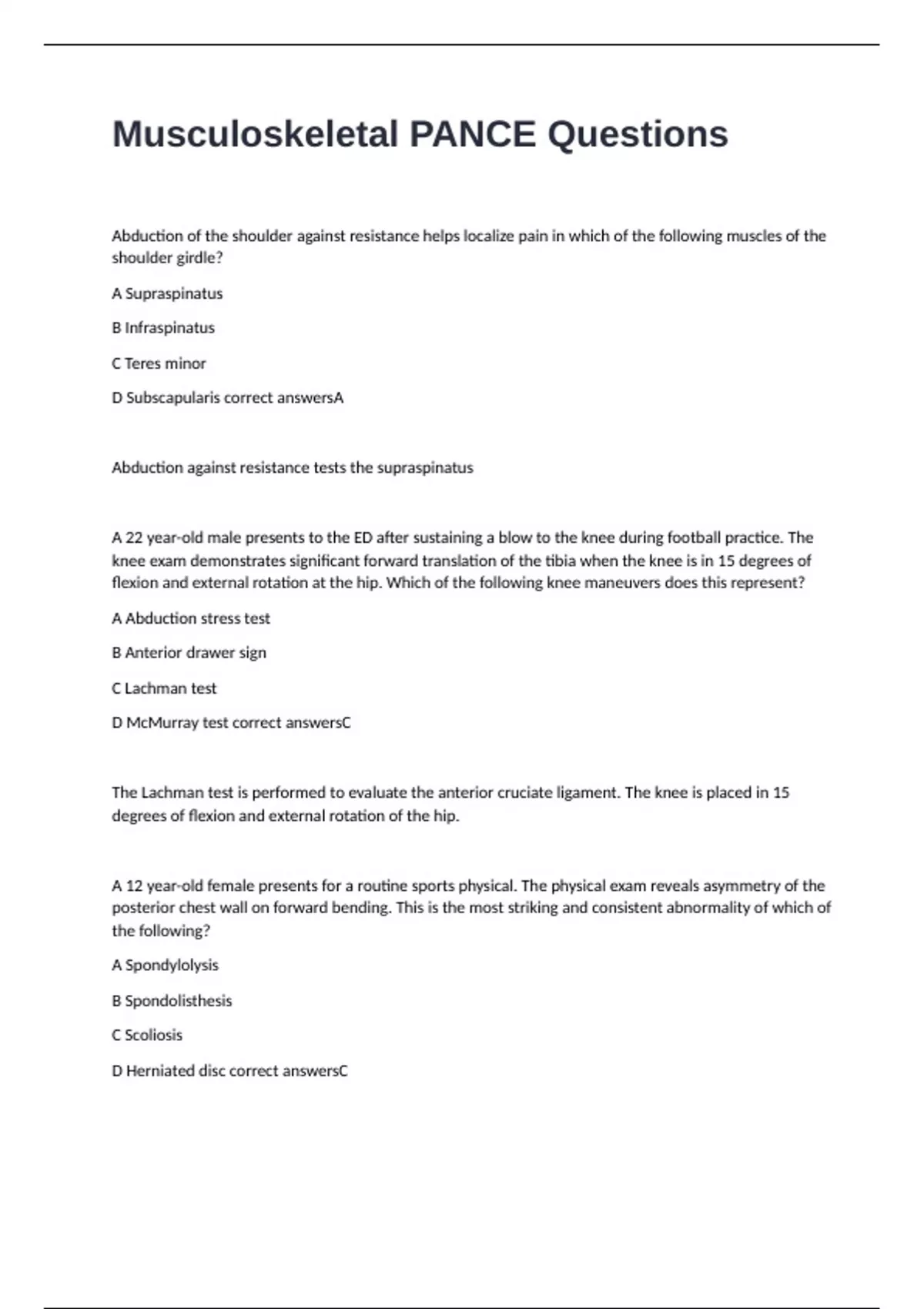 Musculoskeletal PANCE Questions & Answers exam 2024/2025 with 100% ...