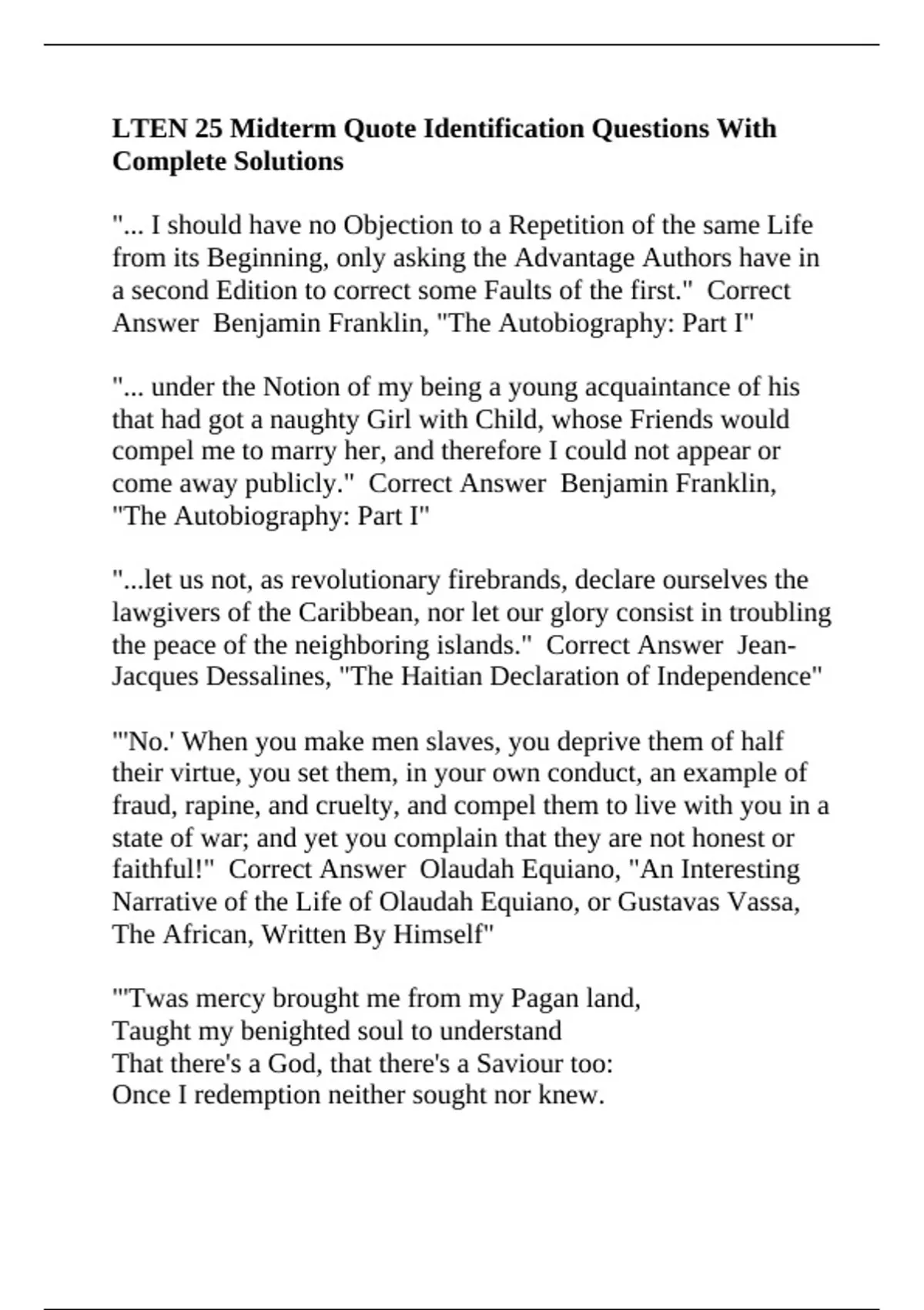 LTEN 25 Midterm Quote Identification Questions With Complete Solutions ...