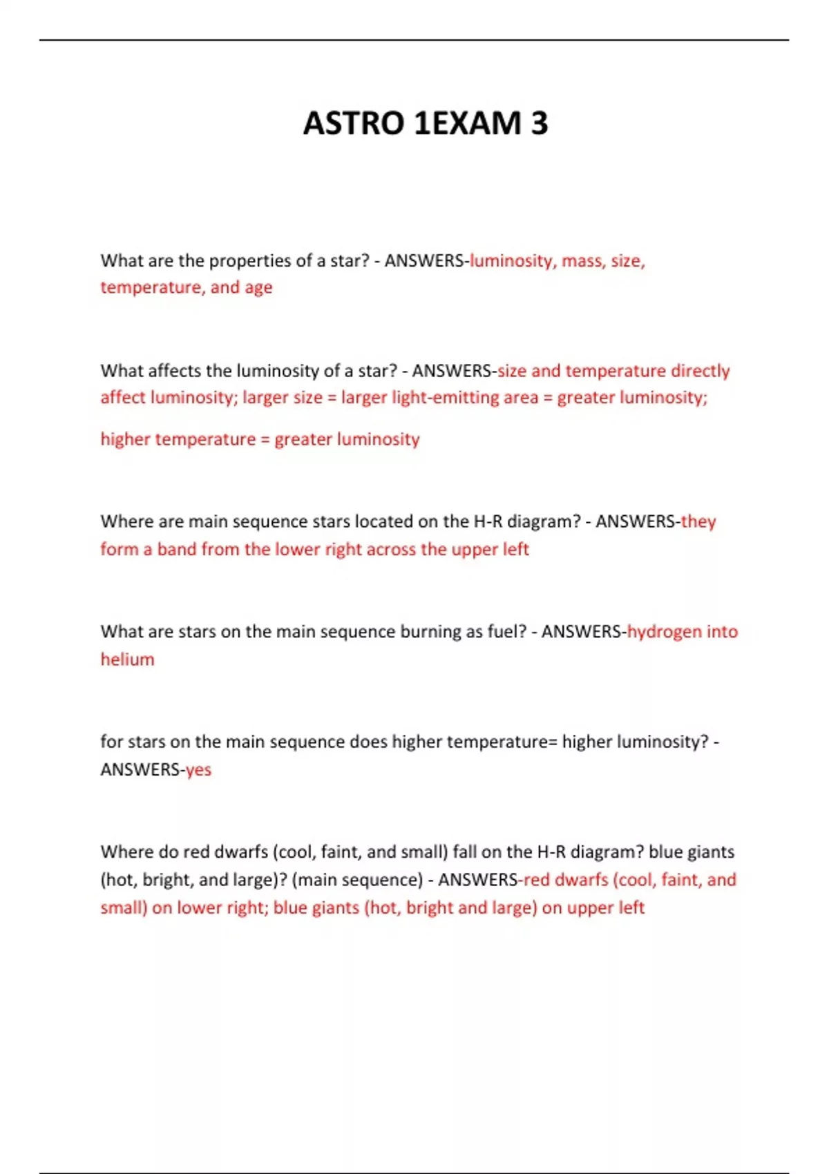 ASTRO 1 EXAM 3 QUESTIONS AND ANSWERS 2024 - ASTRO 1 - Stuvia US