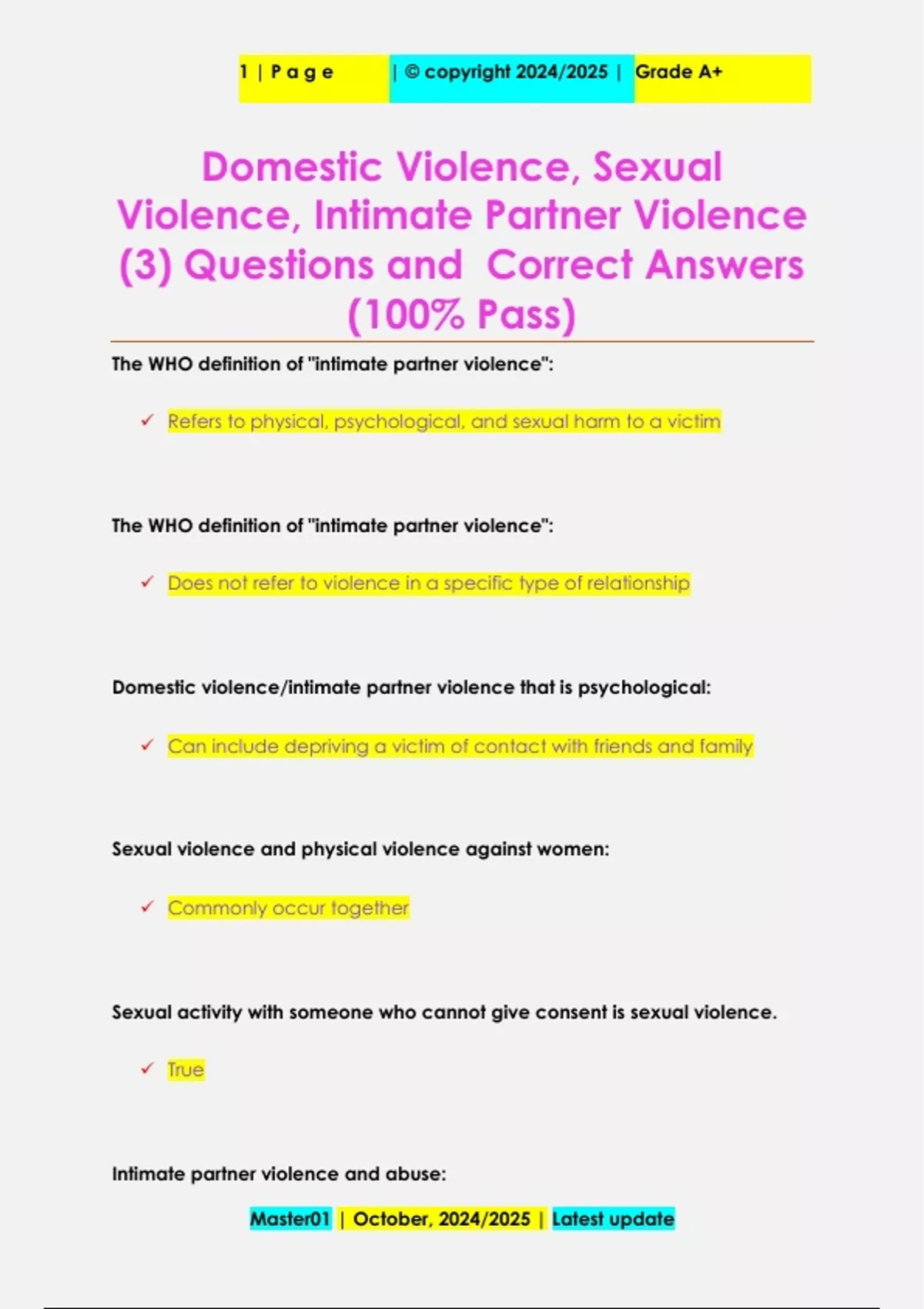 Domestic Violence, Sexual Violence, Intimate Partner Violence (3 ...