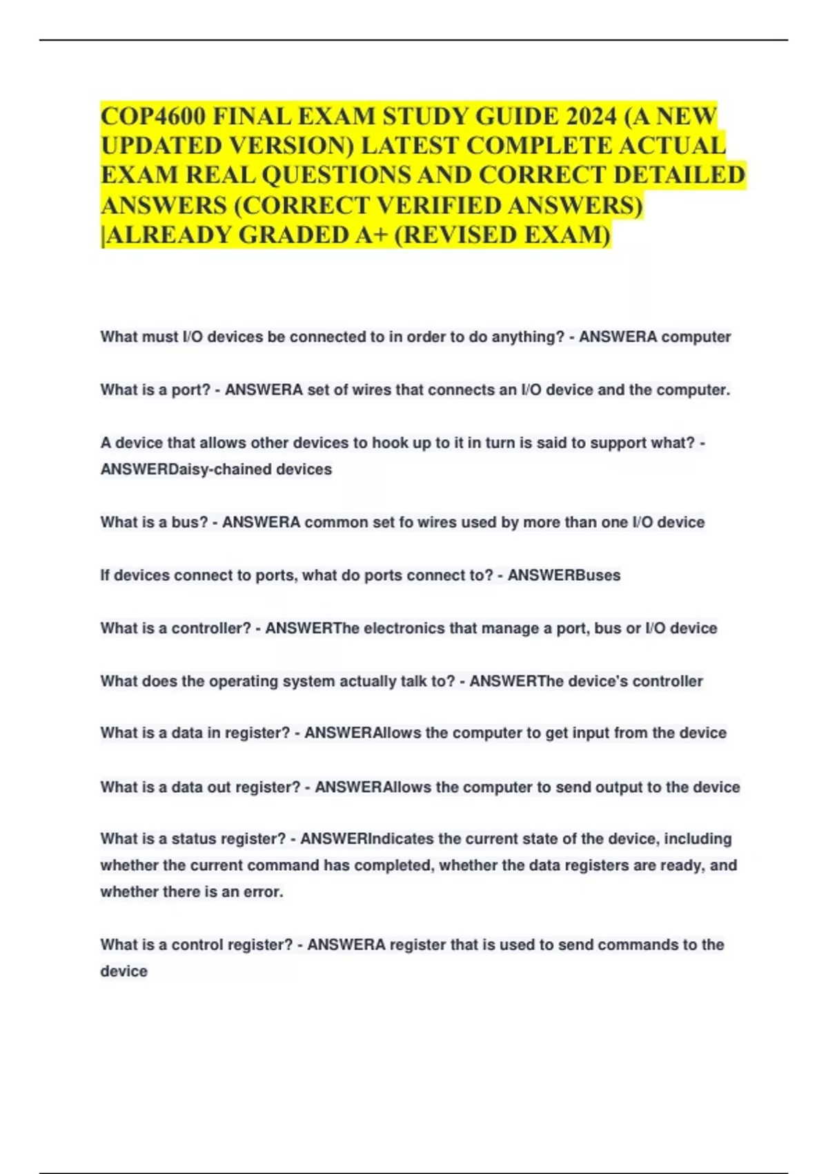 COP4600 FINAL EXAM STUDY GUIDE 2024 (A NEW UPDATED VERSION) LATEST ...