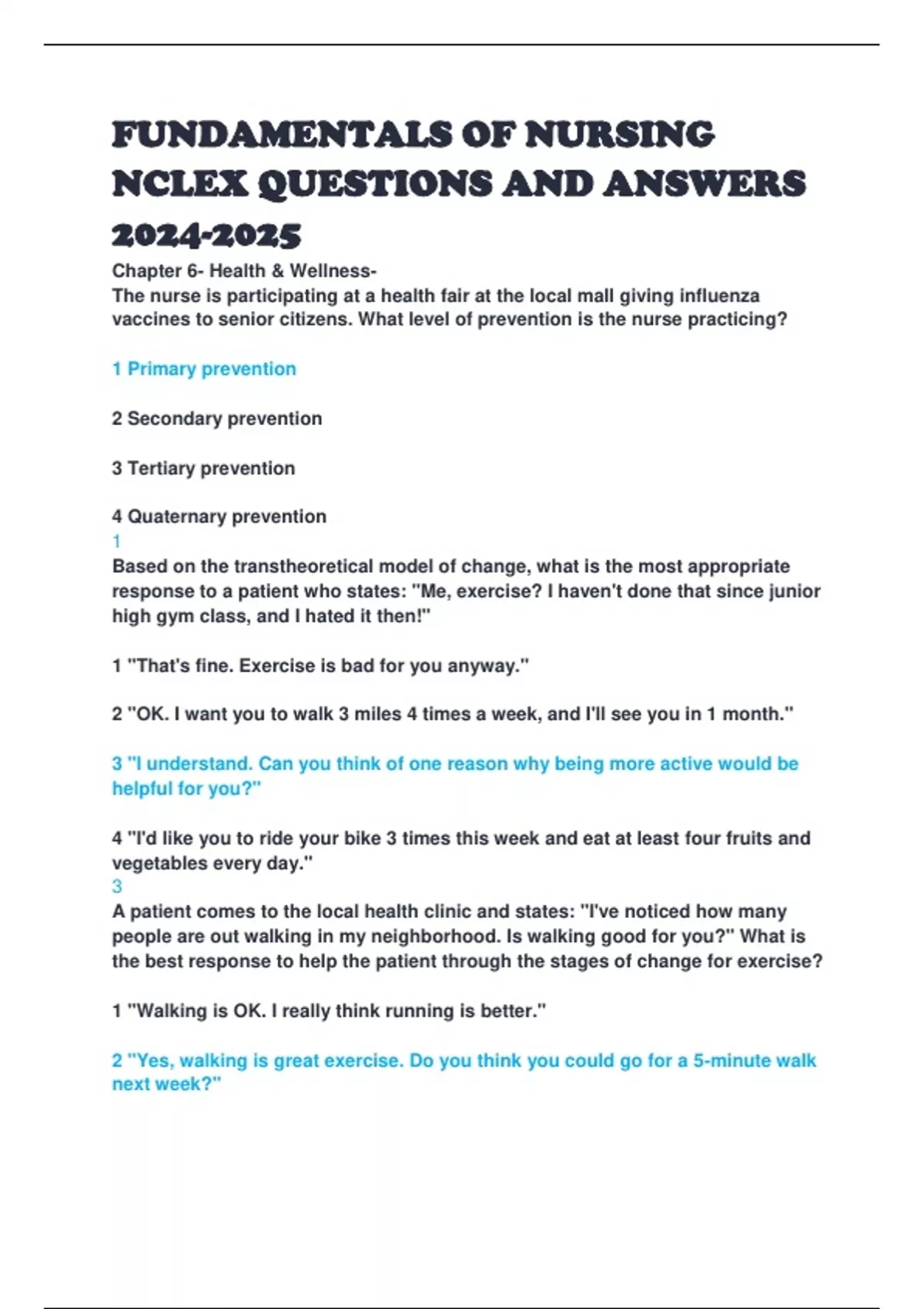 FUNDAMENTALS OF NURSING NCLEX QUESTIONS AND ANSWERS - FUNDAMENTALS OF ...