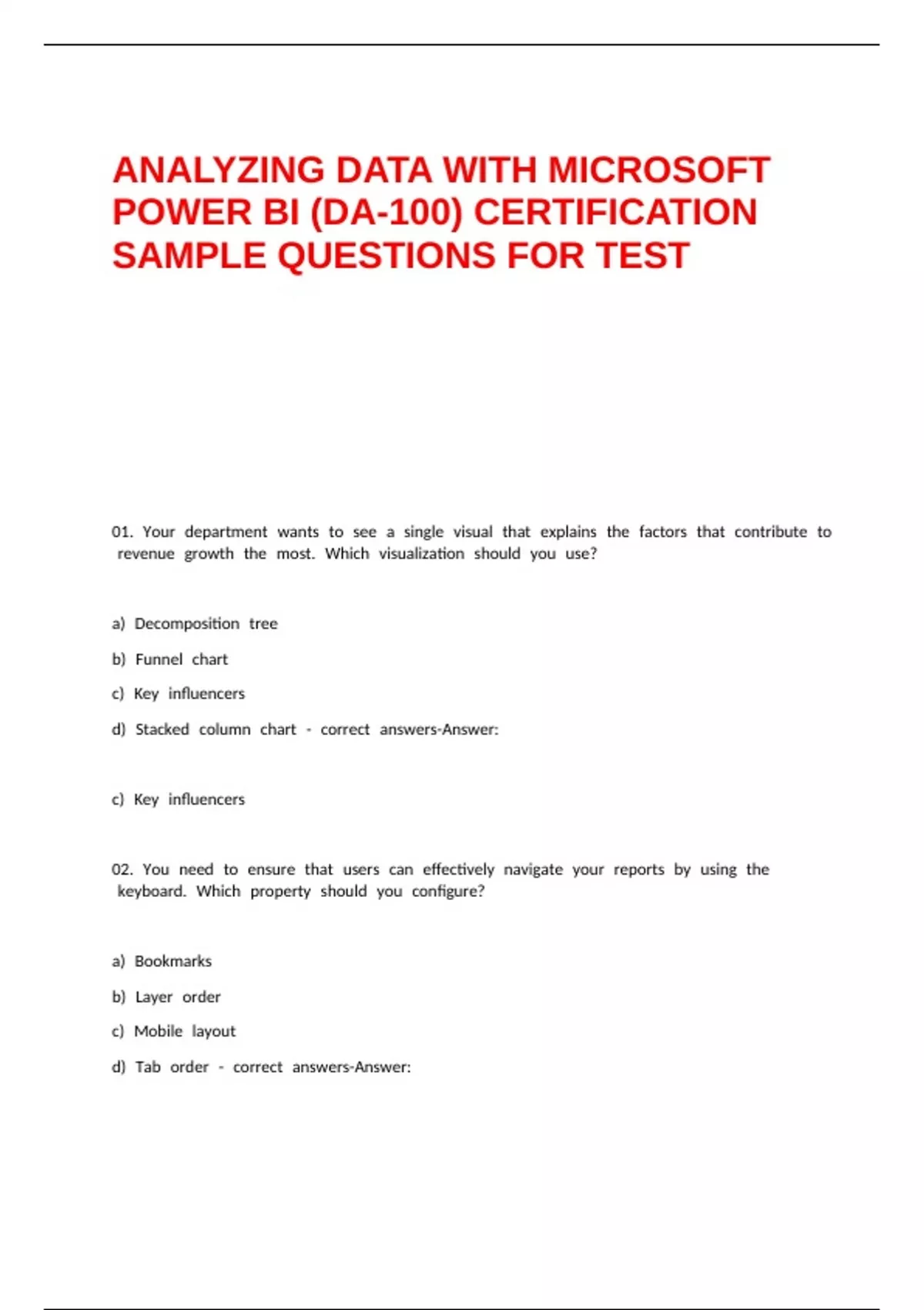ANALYZING DATA WITH MICROSOFT POWER BI (DA-100) CERTIFICATION SAMPLE ...