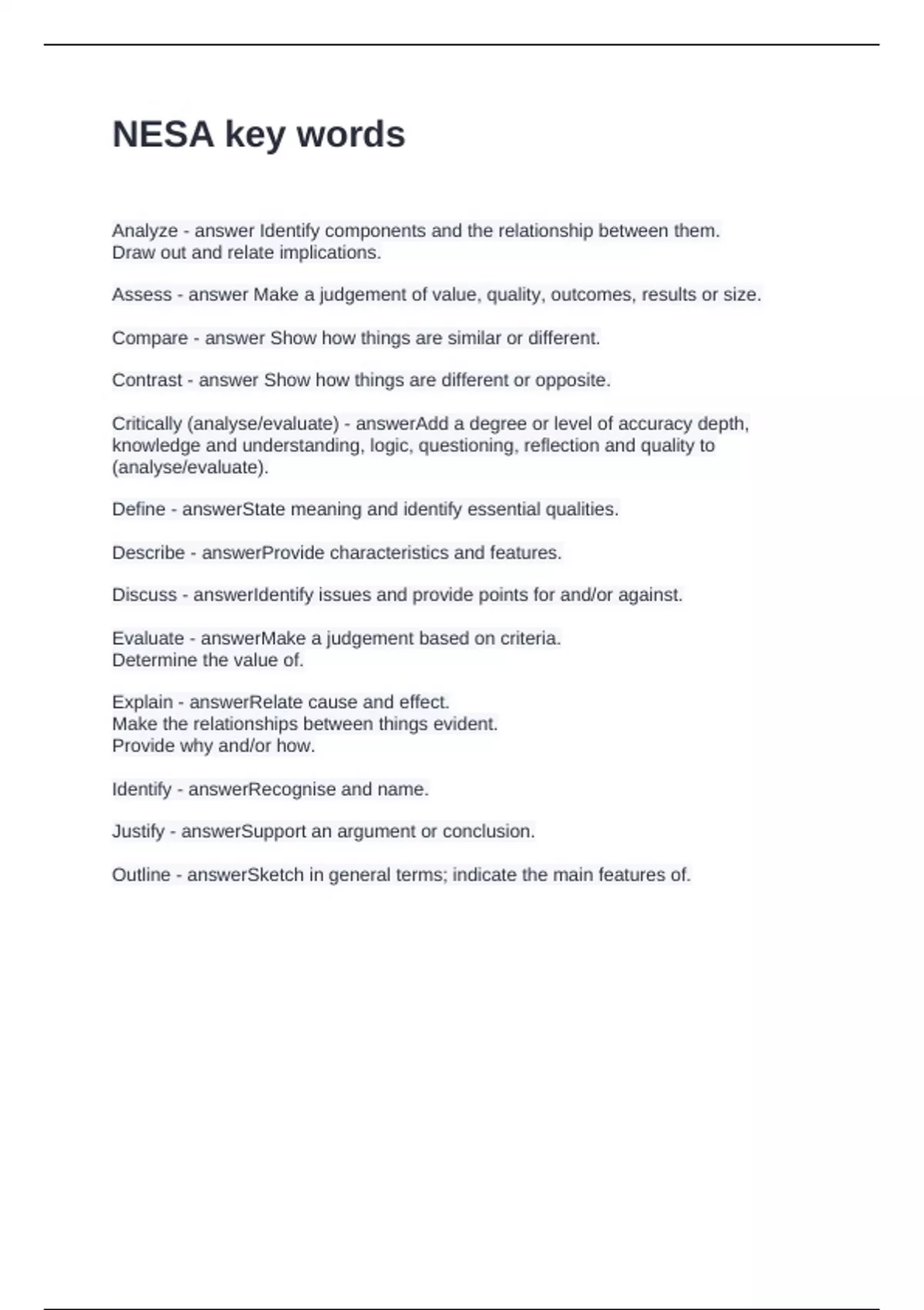 NESA key words Questions and Answers 2024 - NESA - Stuvia US