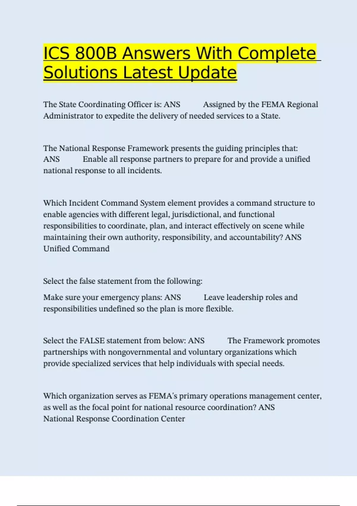 ICS 800B Answers With Complete Solutions Latest Update - Ics 800 ...