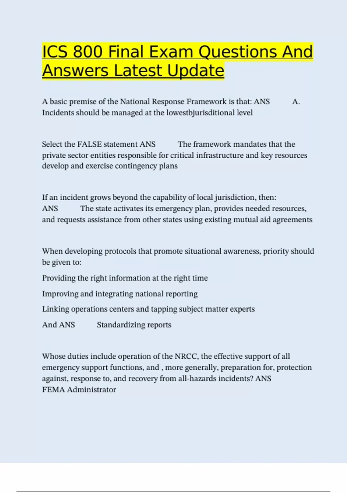 ICS 800 Final Exam Questions And Answers Latest Updates 2025/2026 With ...