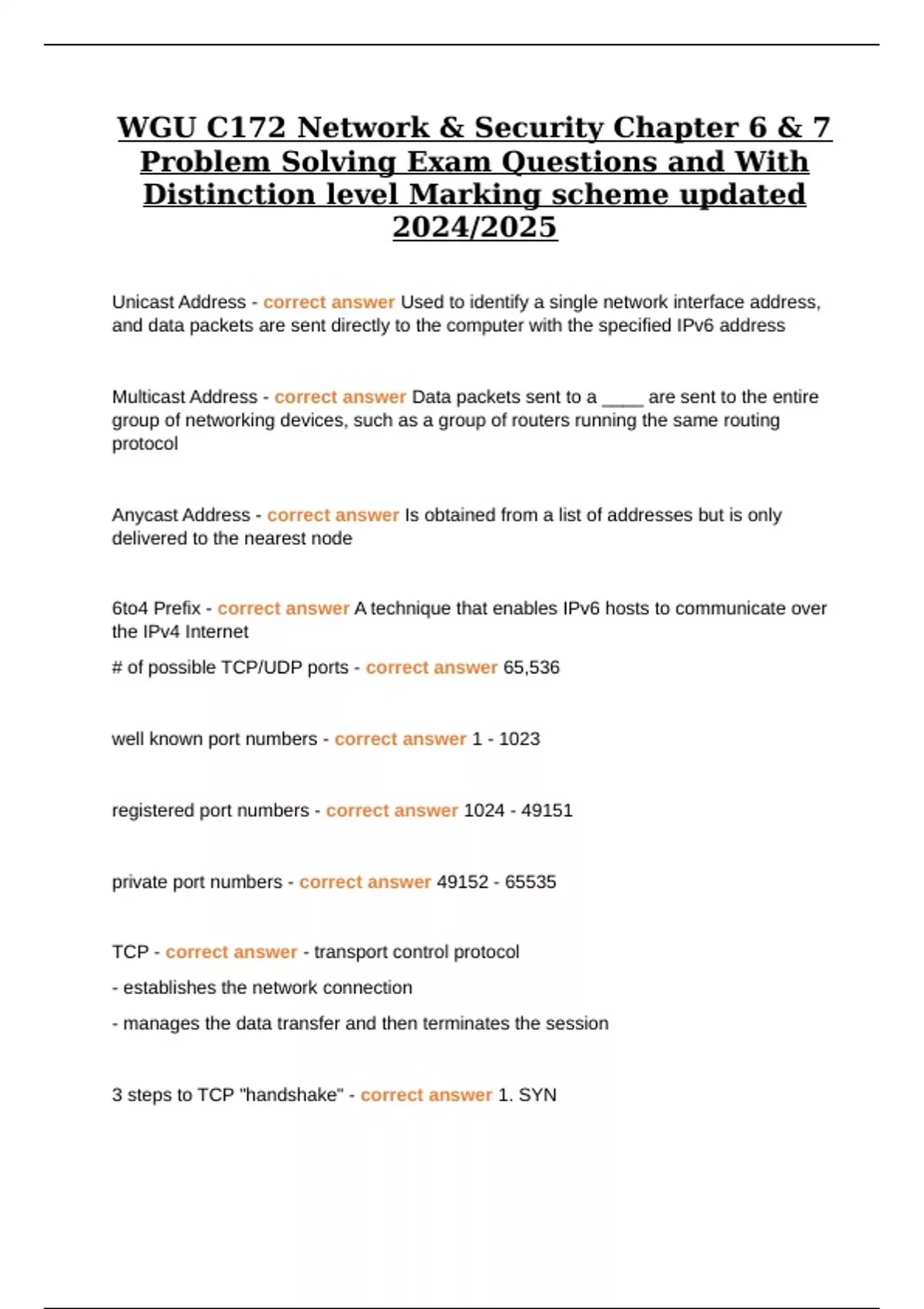 WGU C172 Network & Security Chapter 6 & 7 Problem Solving Exam Questions and With Distinction ...