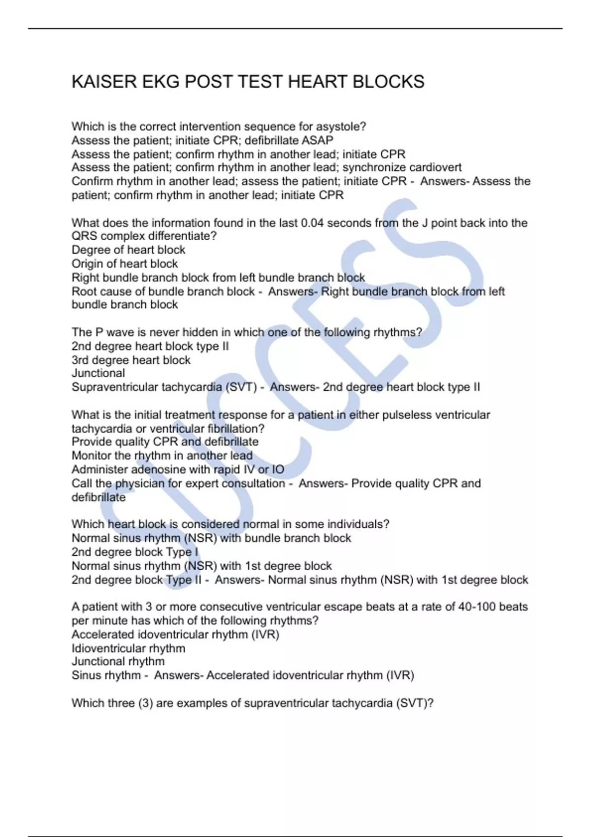 KAISER EKG POST TEST HEART BLOCKS - KAISER EKG POST - Stuvia US