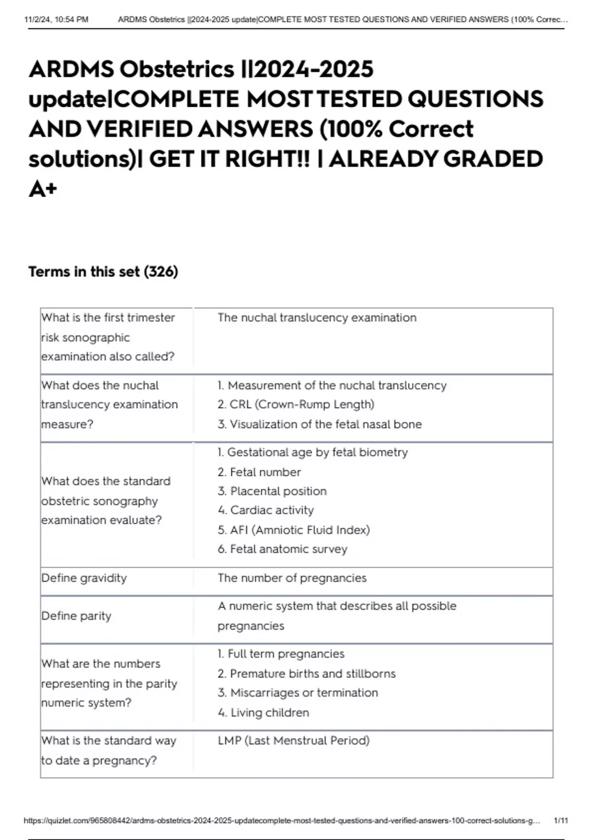 ARDMS Obstetrics || update|COMPLETE MOST TESTED QUESTIONS AND VERIFIED ...