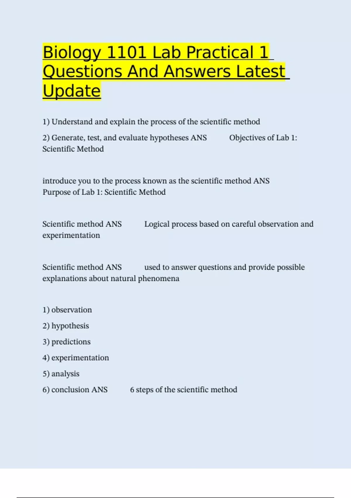 Biology 1101 Lab Practical 1 Questions And Answers Latest Update - BIO ...