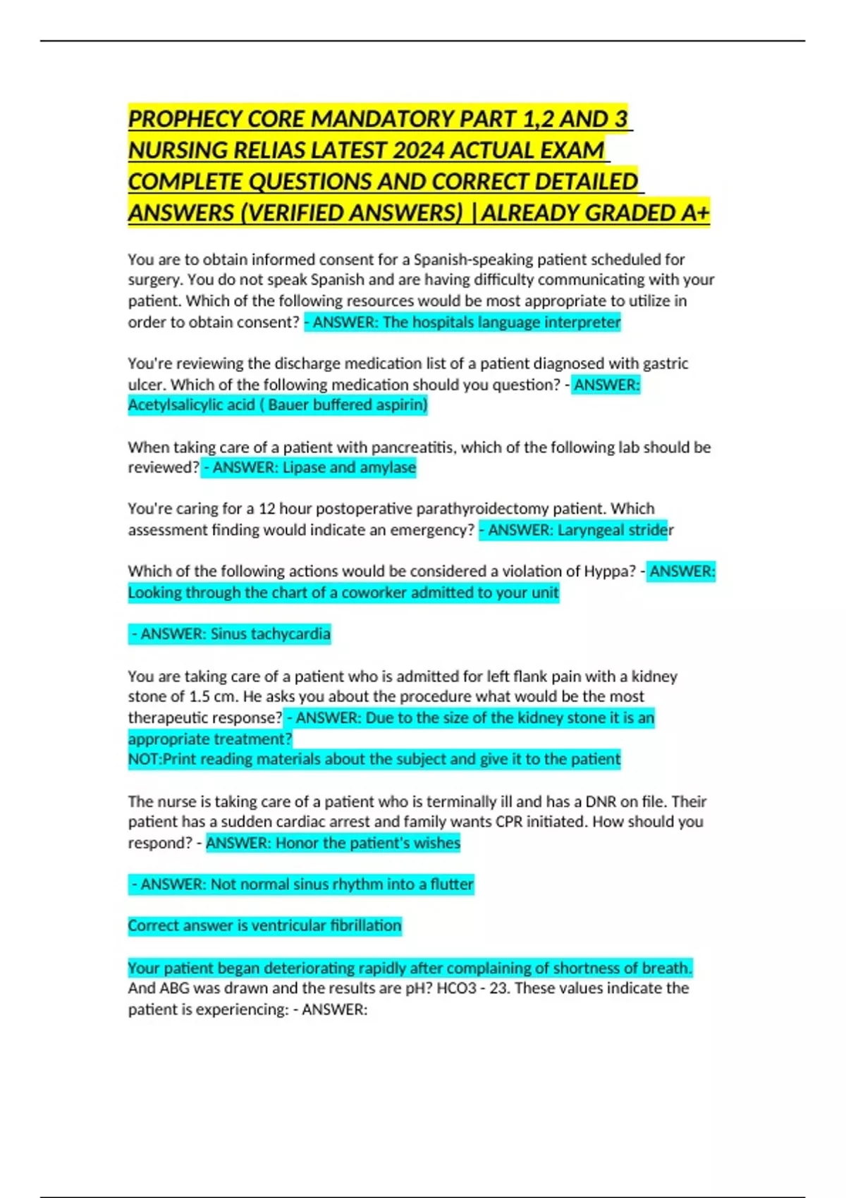 PROPHECY CORE MANDATORY PART 1,2 AND 3 NURSING RELIAS LATEST 2024 ...