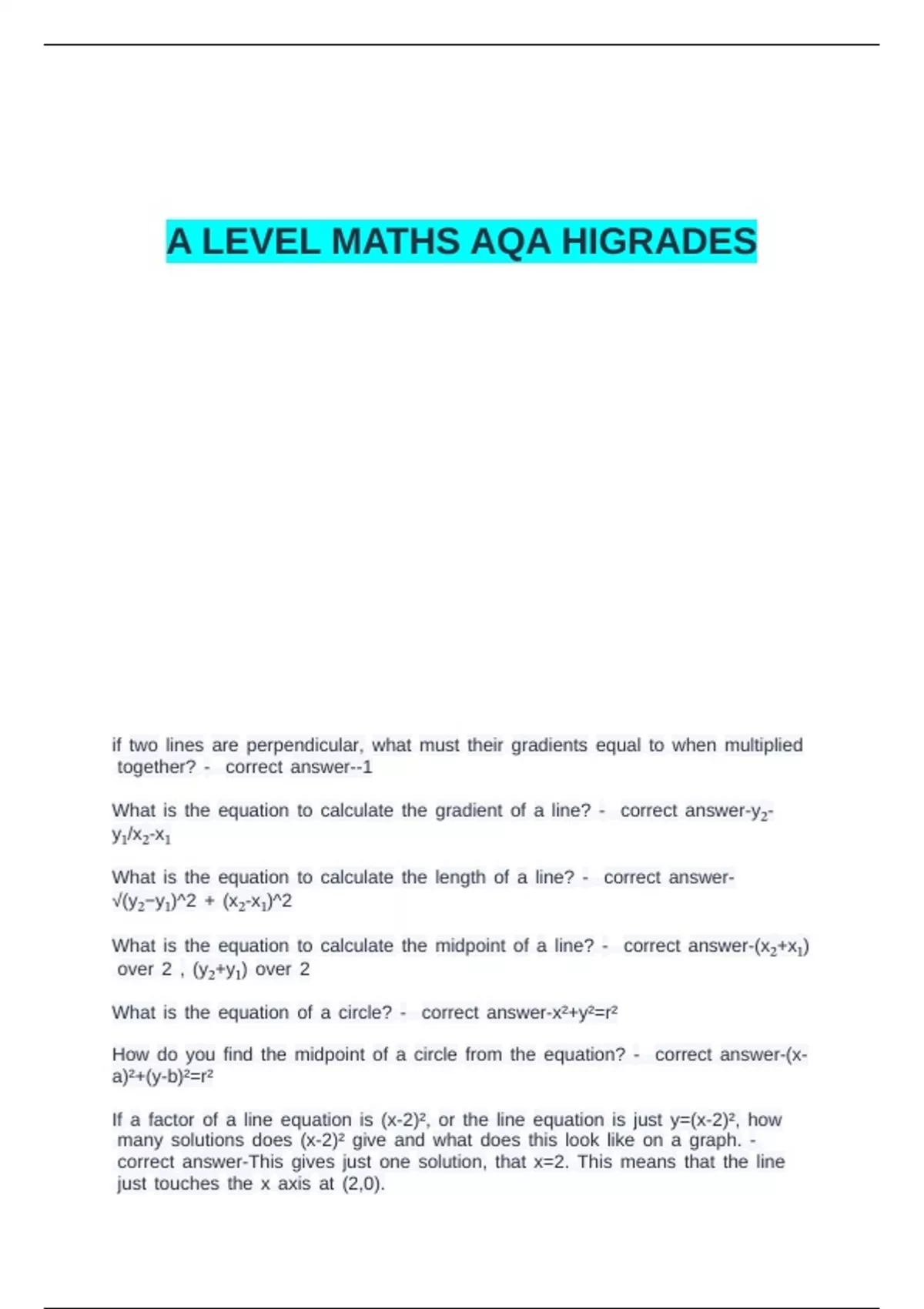 A LEVEL MATHS AQA EXAMS ALL IN ONE COVER - Stuvia US