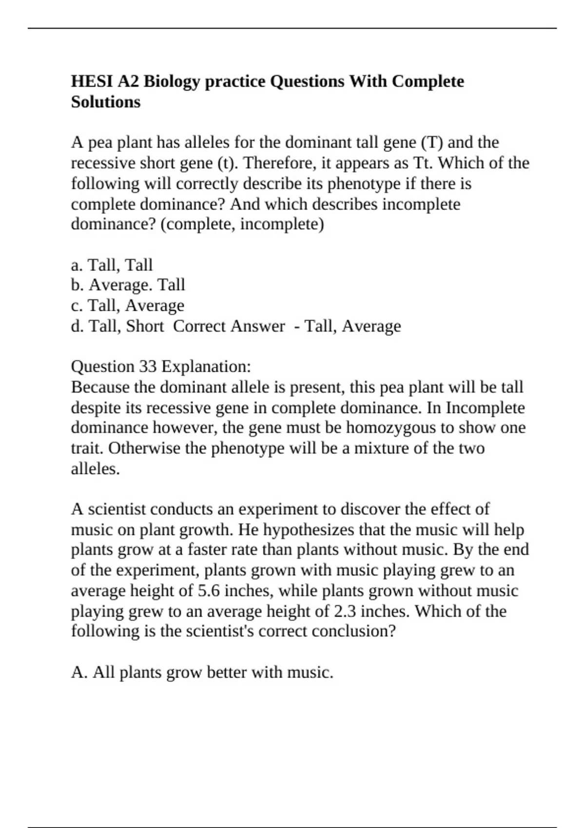 HESI A2 Biology practice Questions With Complete Solution1 - Hesi A2 ...